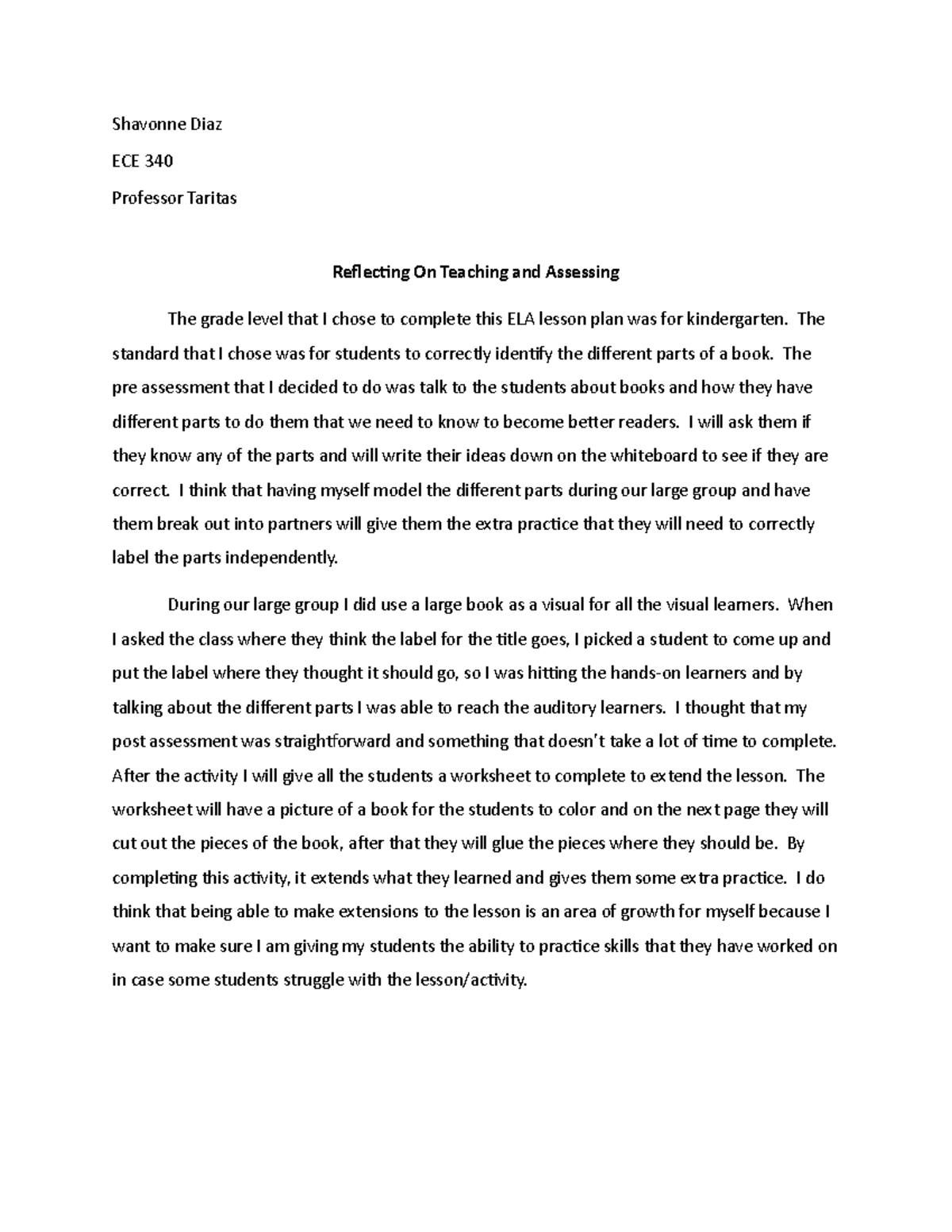 Reflection - Shavonne Diaz ECE 340 Professor Taritas Reflecting On ...