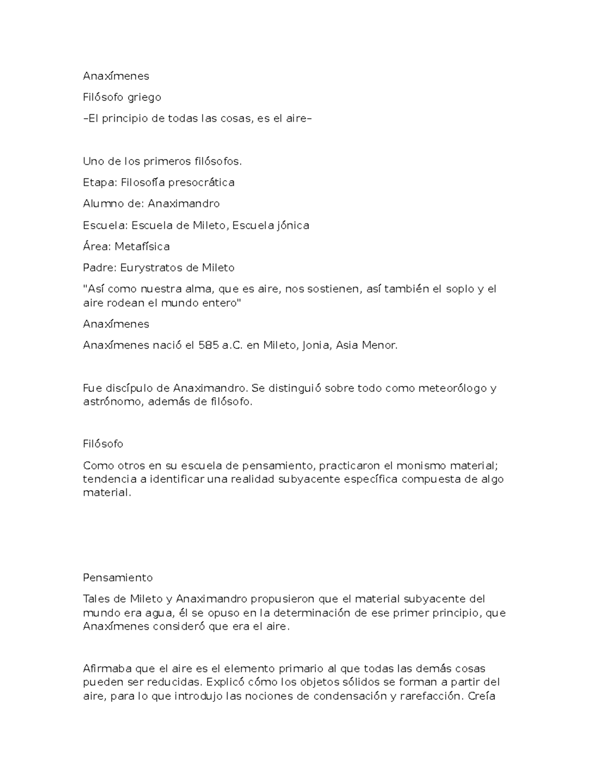 Anaxímenes - XDDD - Anaxímenes Filósofo griego –El principio de todas ...