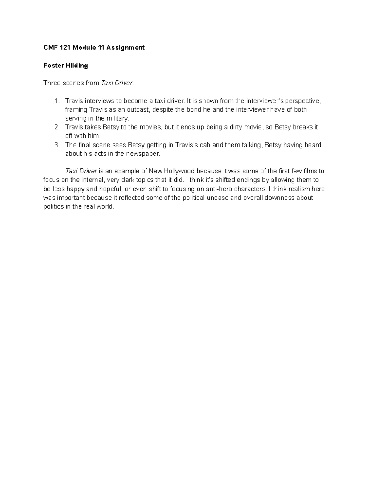 CMF 121 Module 11 Assignment - CMF 121 Module 11 Assignment Foster ...