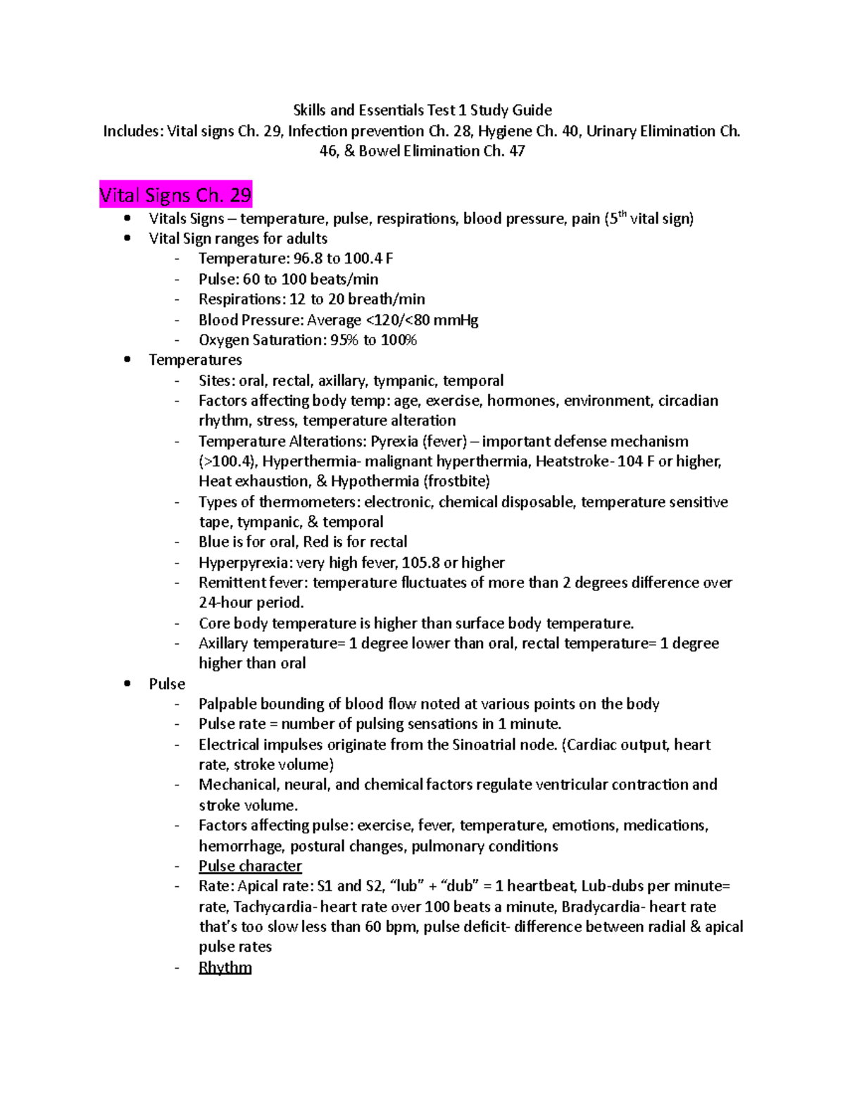 Skill and Essentials Study Guide Test 1 - Skills and Essentials Test 1 ...