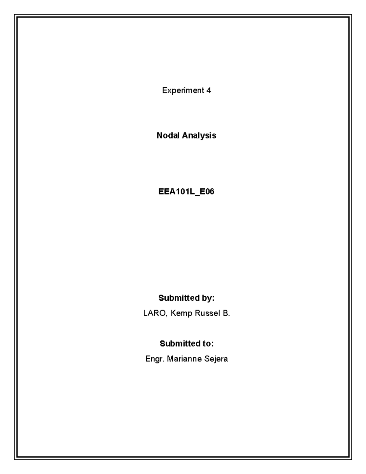 Experiment 4 Superposition Theorem Experiment 4 Nodal Analysis