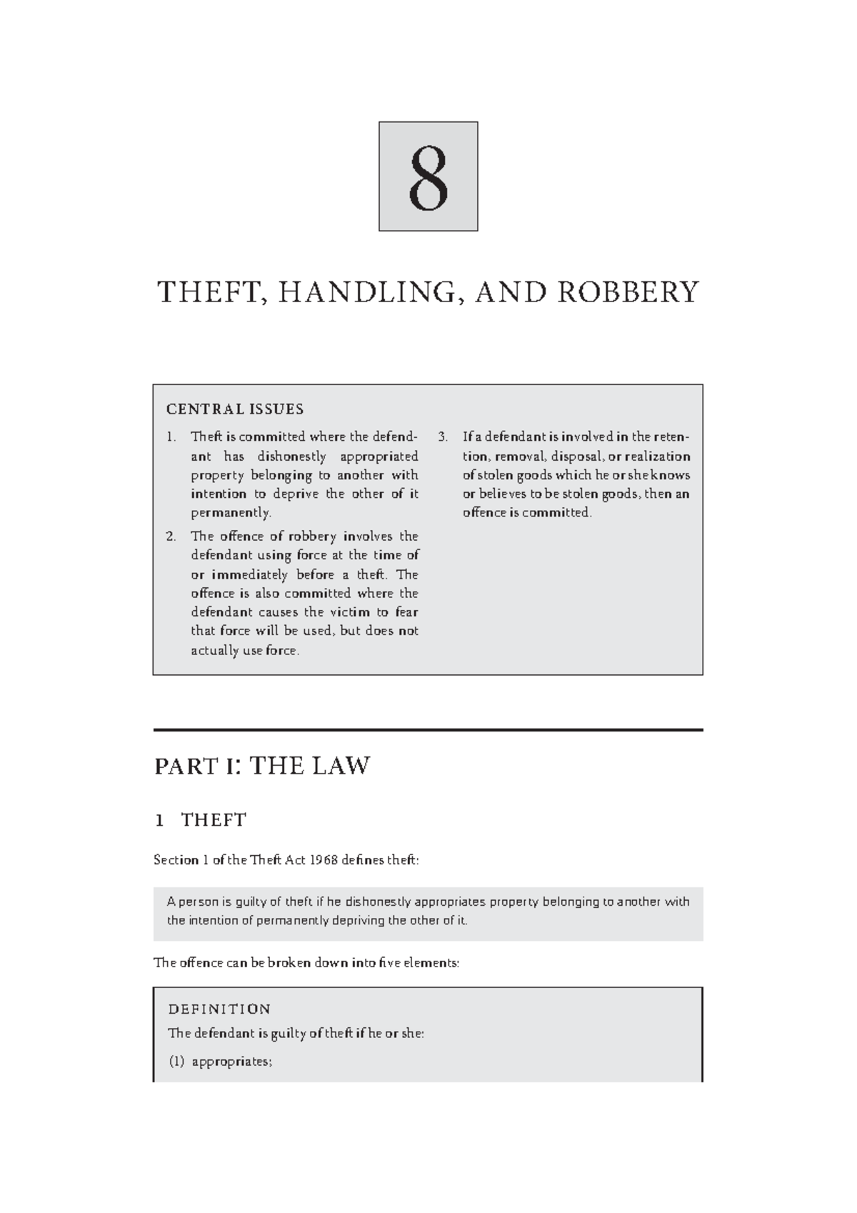 Ch8 - Criminal law - 8 THEFT, HANDLING, AND ROBBERY CENTRAL ISSUES !e ...