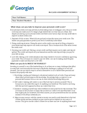 weekly assignment - IN-CLASS ASSIGNMENT DETAILS Your Full Name: Your ...