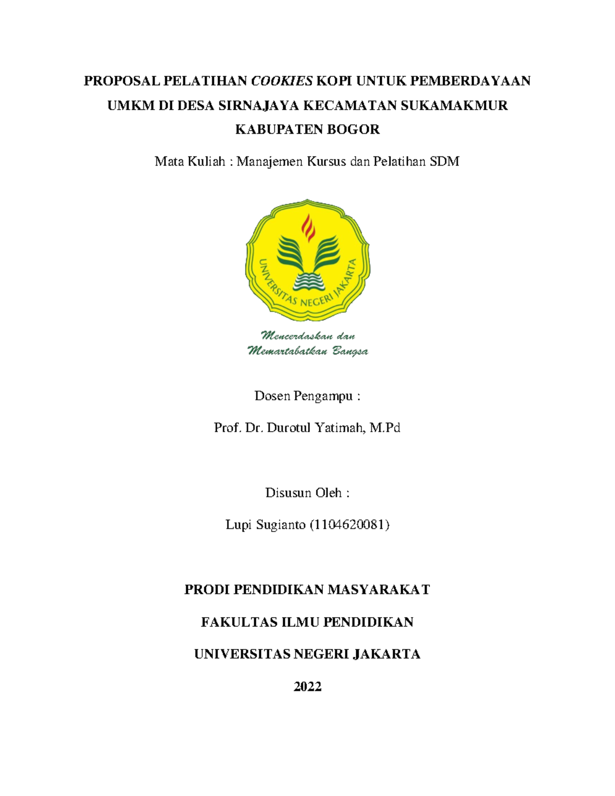 Proposal Pelatihan Cookies KOPI Untuk Pemberdayaan UMKM - PROPOSAL ...