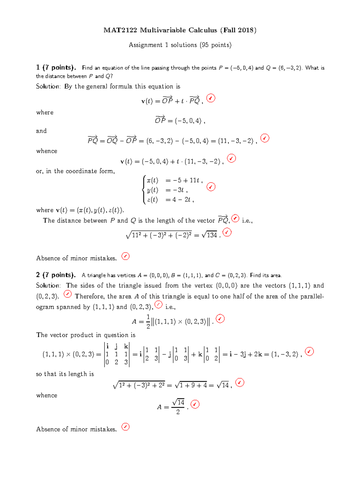 MAT2122 Multivariable Calculus HW1 solutions fall2018 - MAT2122 ...