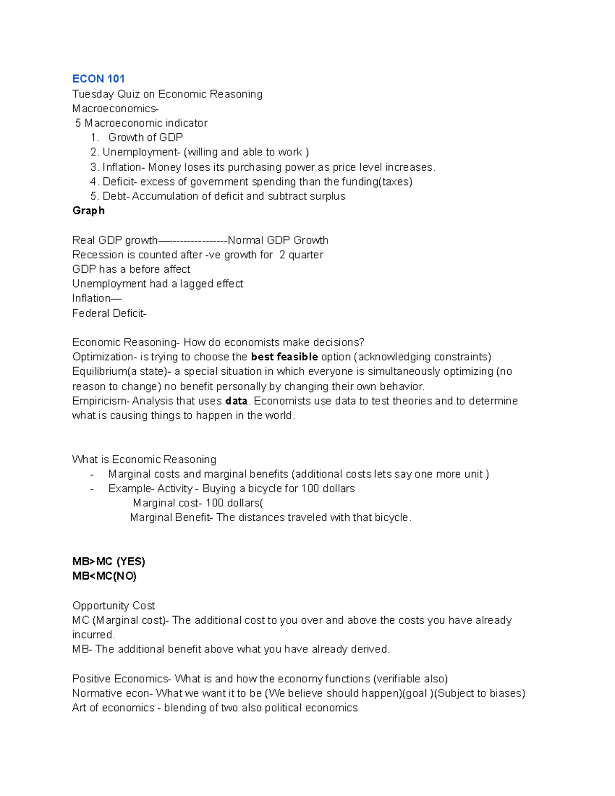 Date-8 sept ECON(Principles of Macroeconomics) - ECON 101 Tuesday Quiz ...