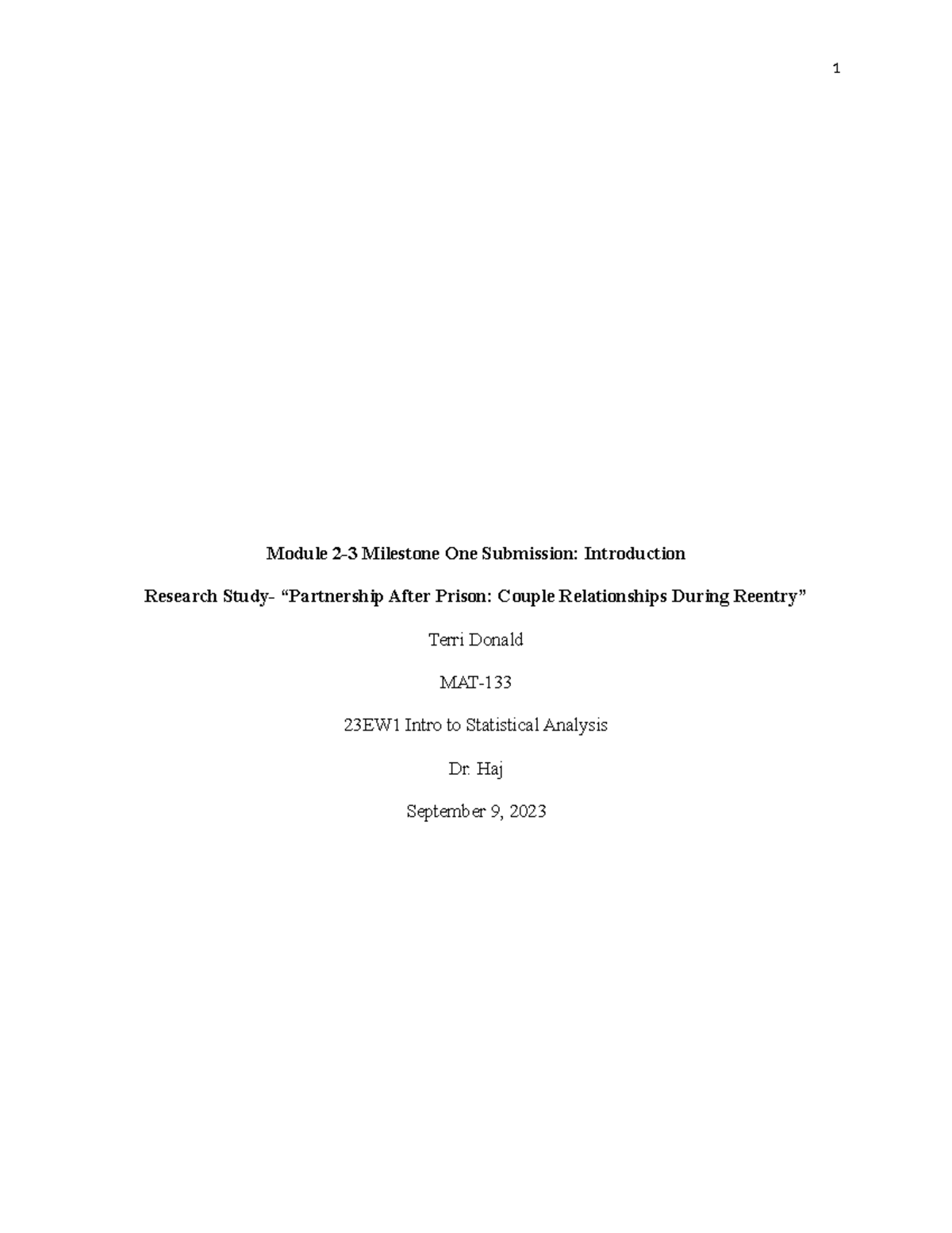 MAT-133 Assignment 2-3 Milestone One- Introduction - Module 2-3 ...