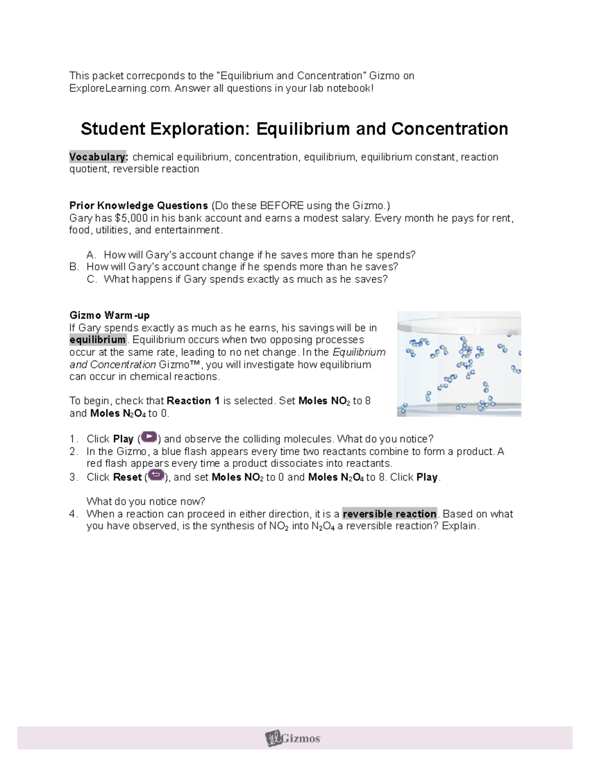 Equilibrium Concentration for chemistry class - This packet correcponds ...