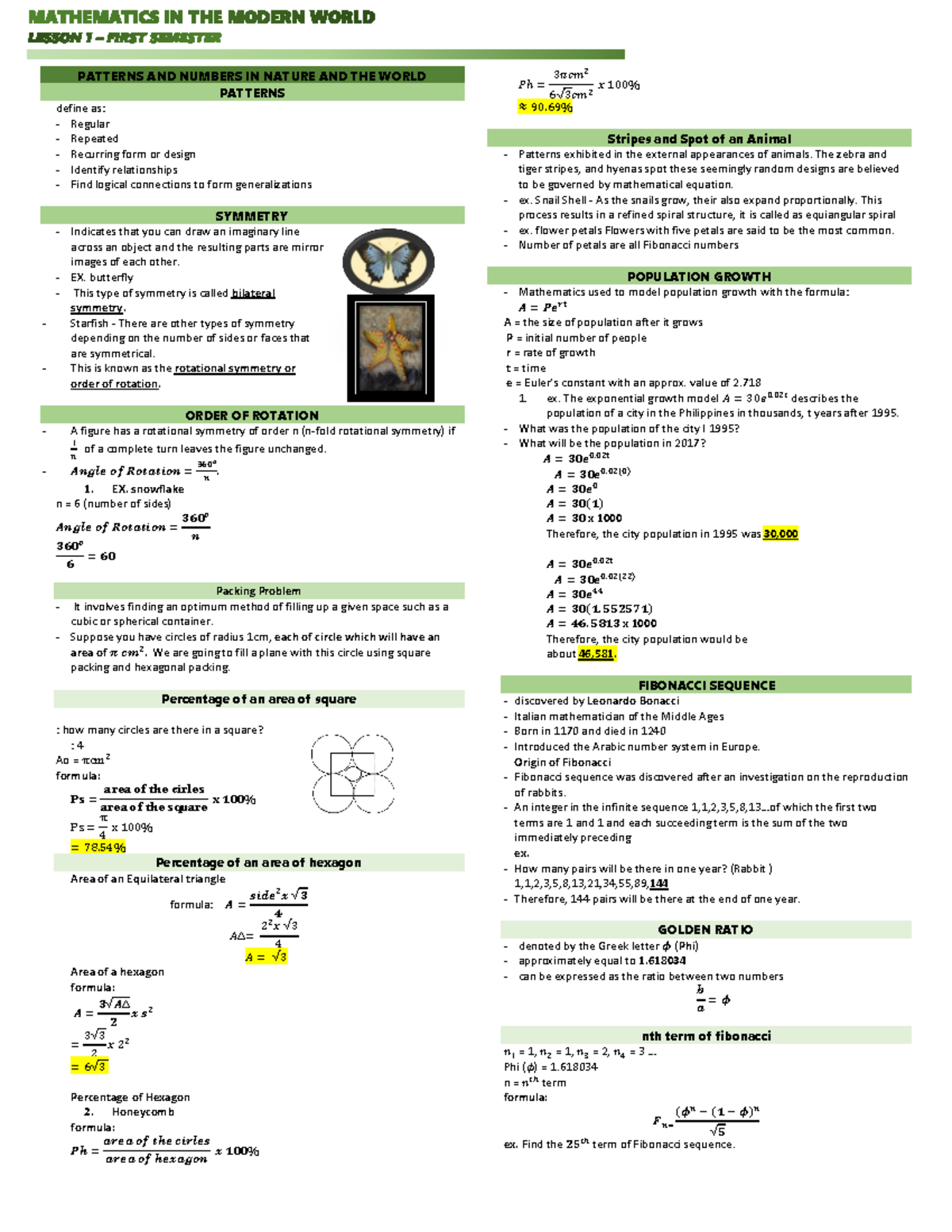 MMW- Transes - 1st year reviewer - MATHEMATICS IN THE MODERN WORLD ...