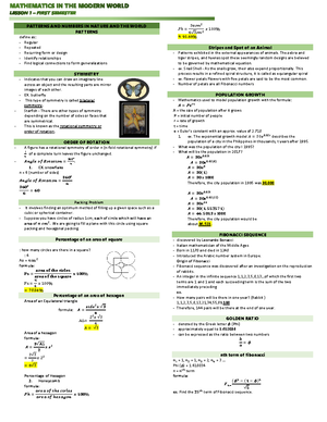 MMW Reviewer Shorter VER ( Updated) docx - MODULE 1: MATHEMATICS IN OUR WORLD MATHEMATICS IS THE ...