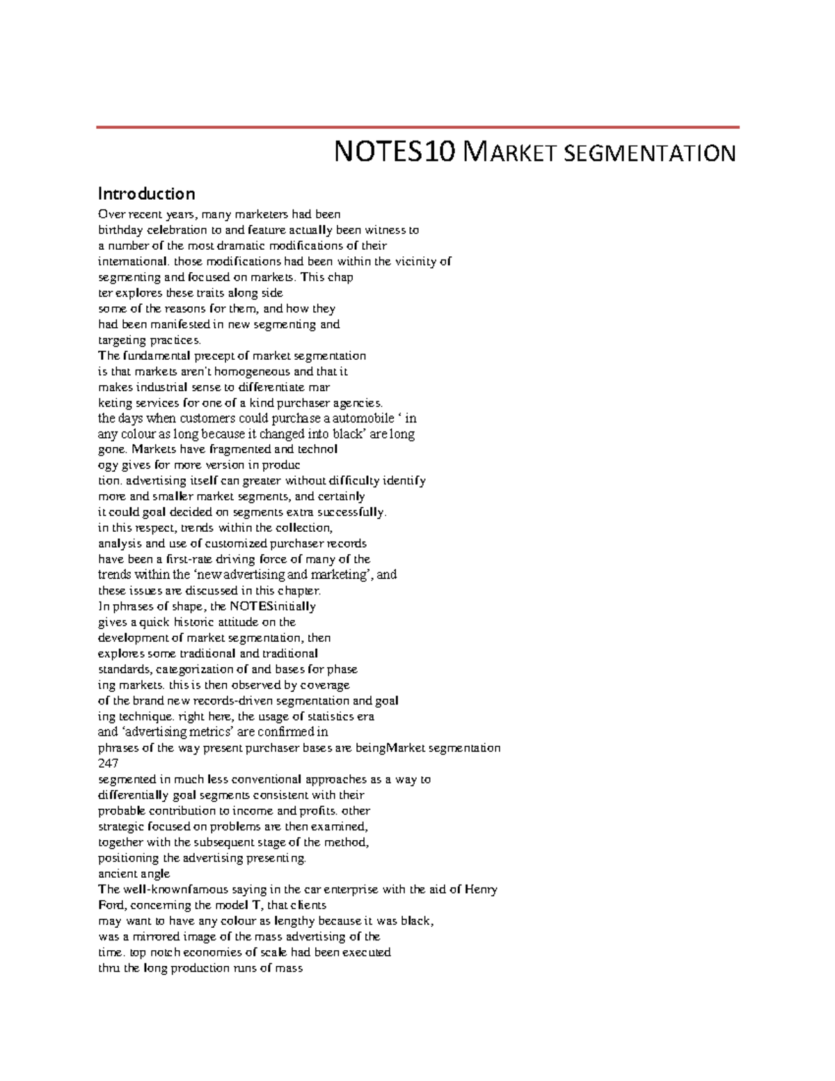 Notes 10 Market segmentation - NOTES10 MARKET SEGMENTATION Introduction ...