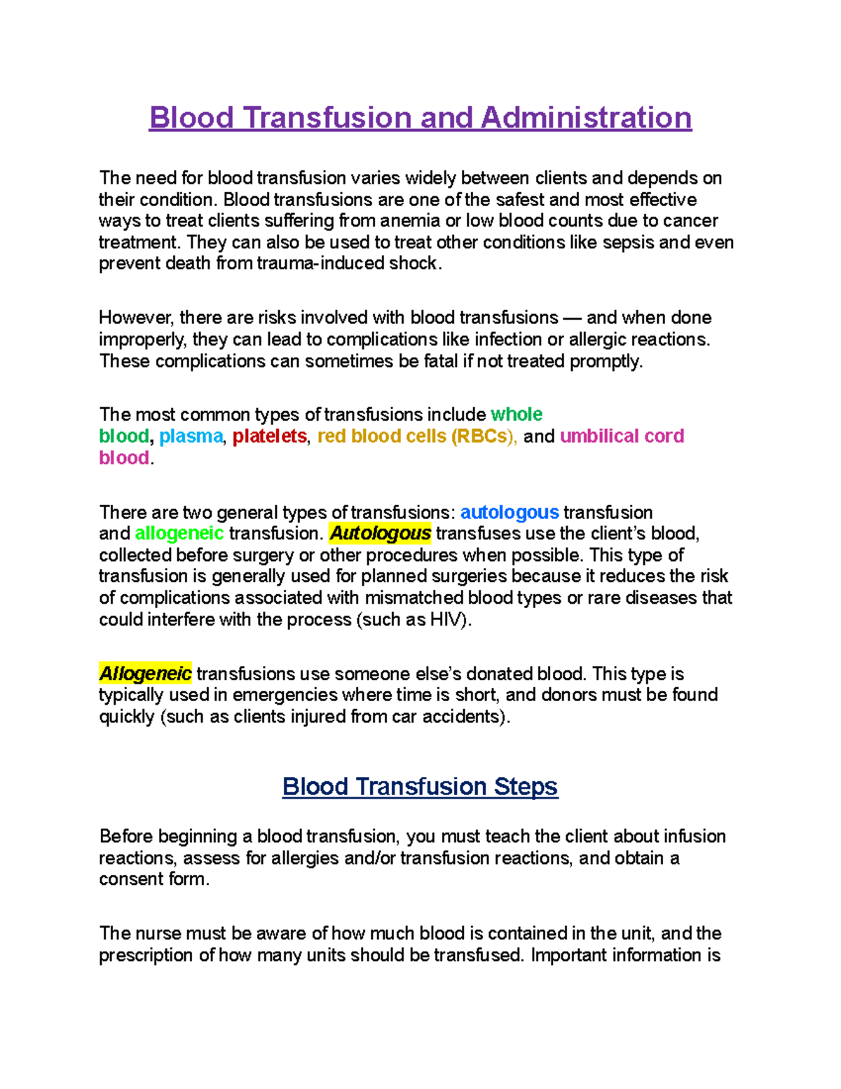 Blood Administration Lecture - Blood Transfusion and Administration The ...
