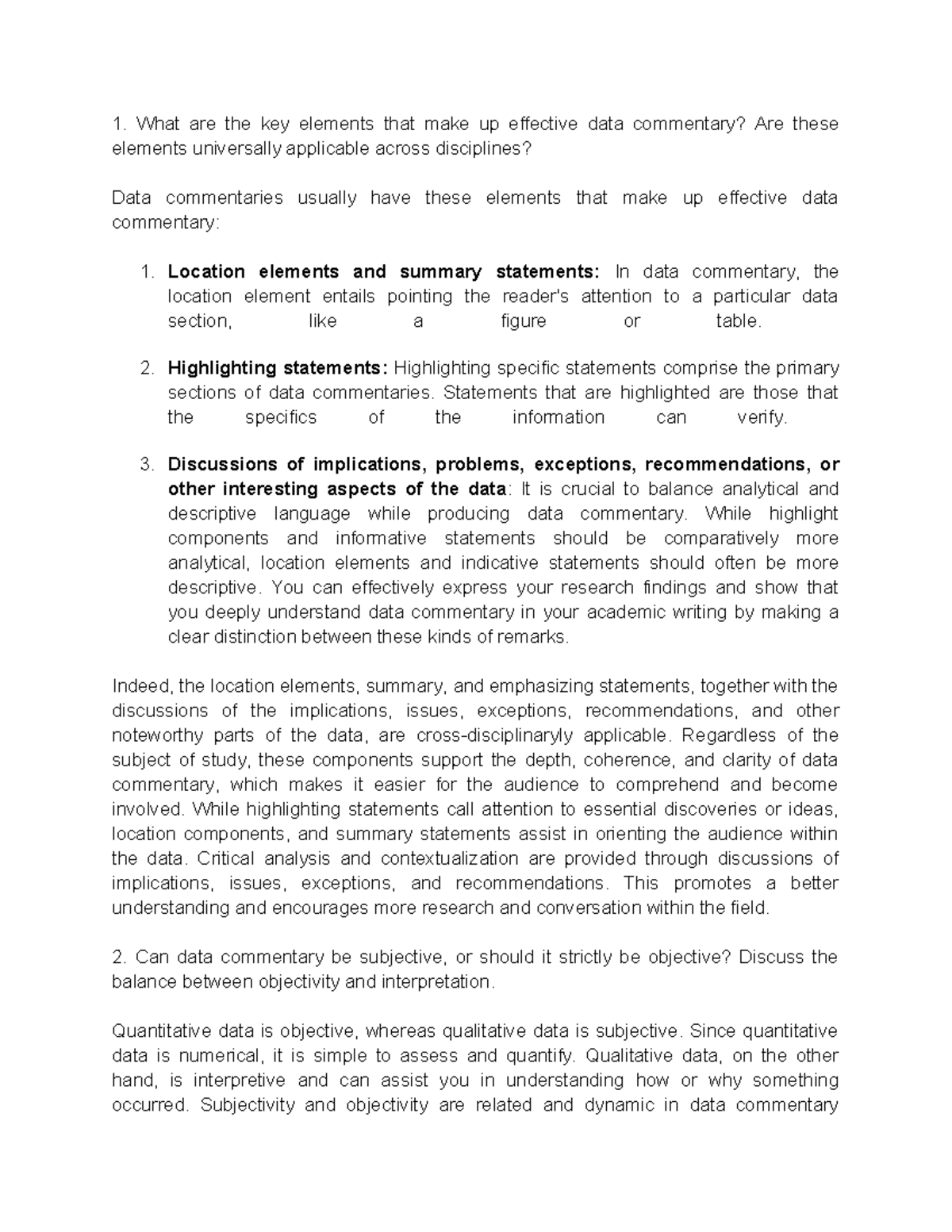 Aw activity - What are the key elements that make up effective data ...