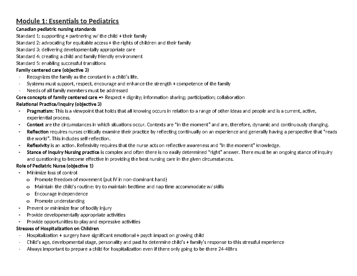 Mod 1 - Lecture notes - Module 1: Essentials to Pediatrics Canadian ...