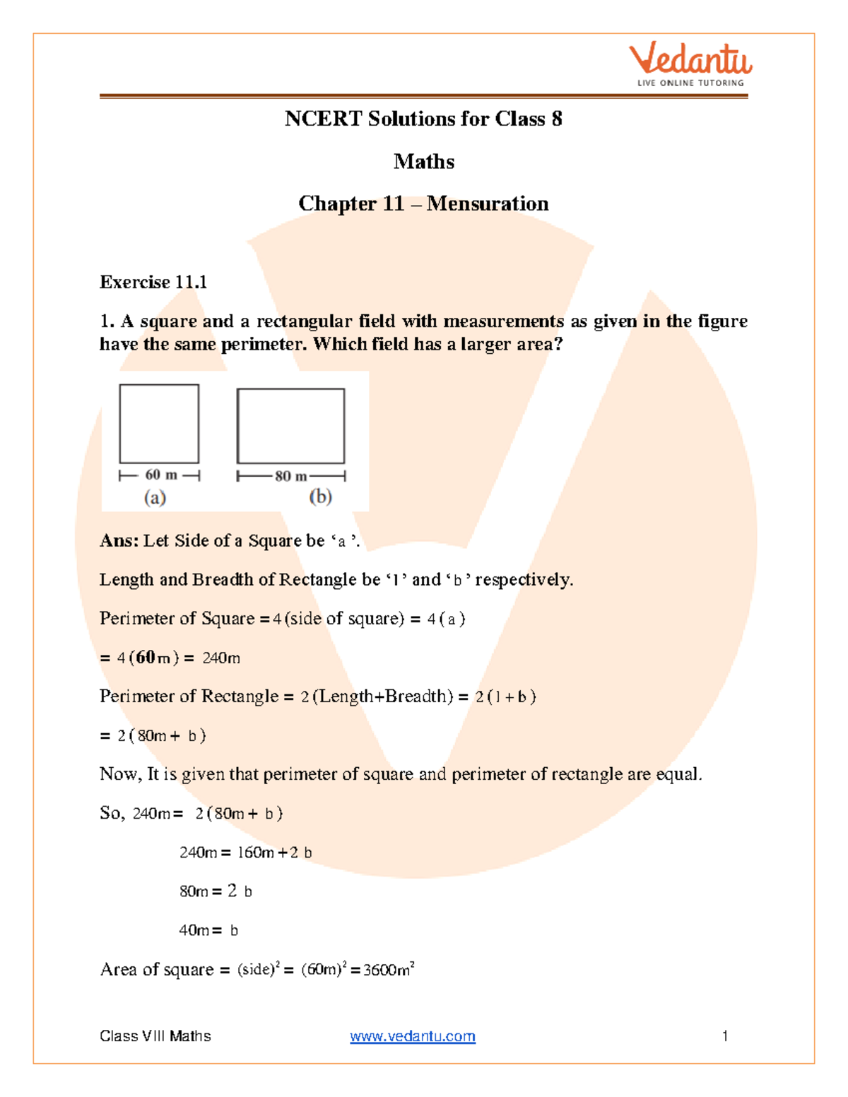 Mensuration notes - NCERT Solutions for Class 8 Maths Chapter 11 ...