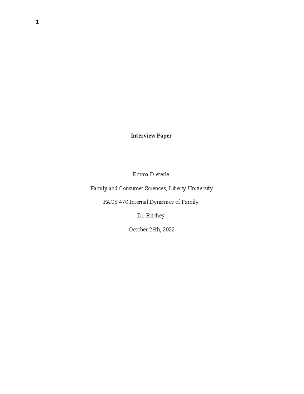 FACS 470 Interview Paper - FACS 470 - LU - Studocu