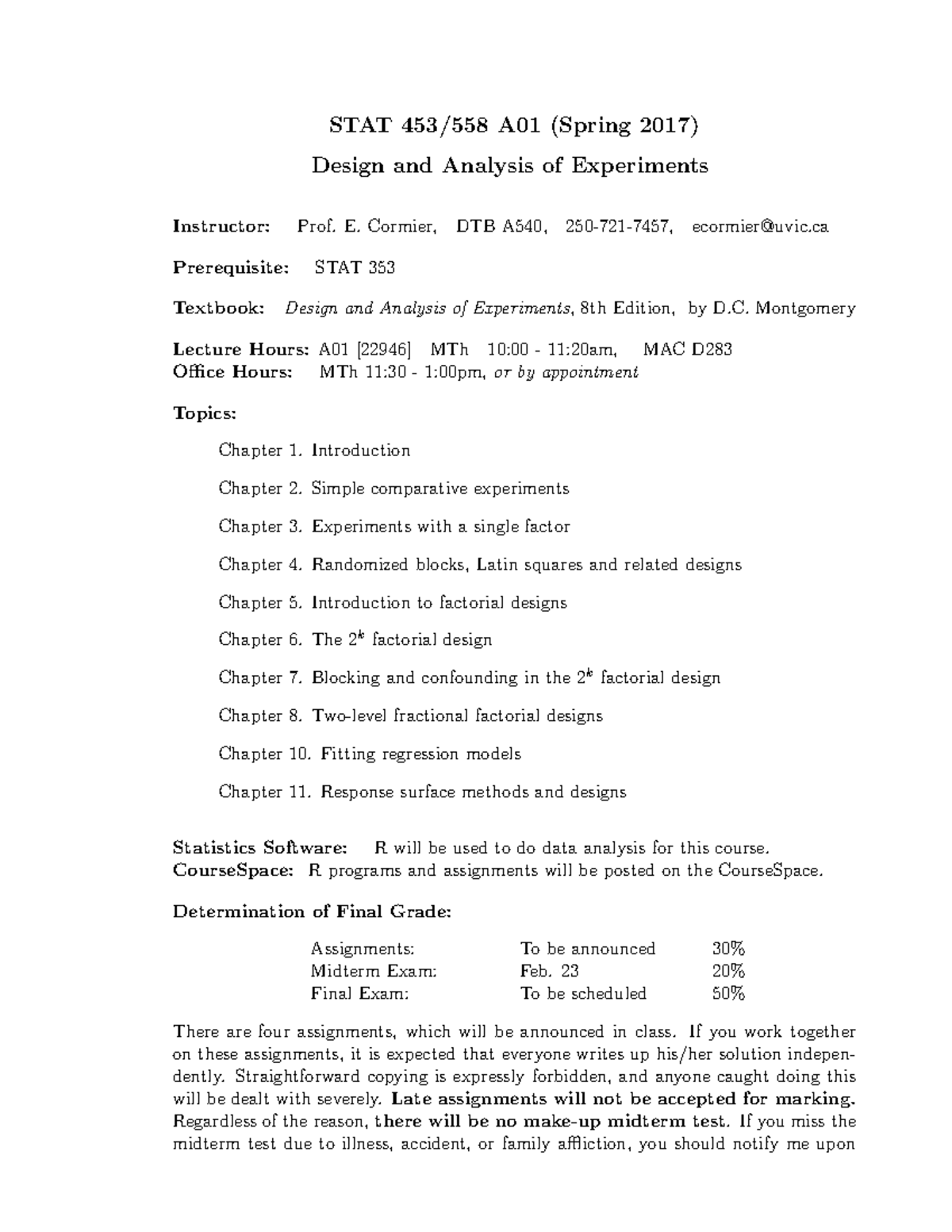STAT 453 Course Outline - Eric Cormier - 2017-01 - STAT 453/558 A01 ...