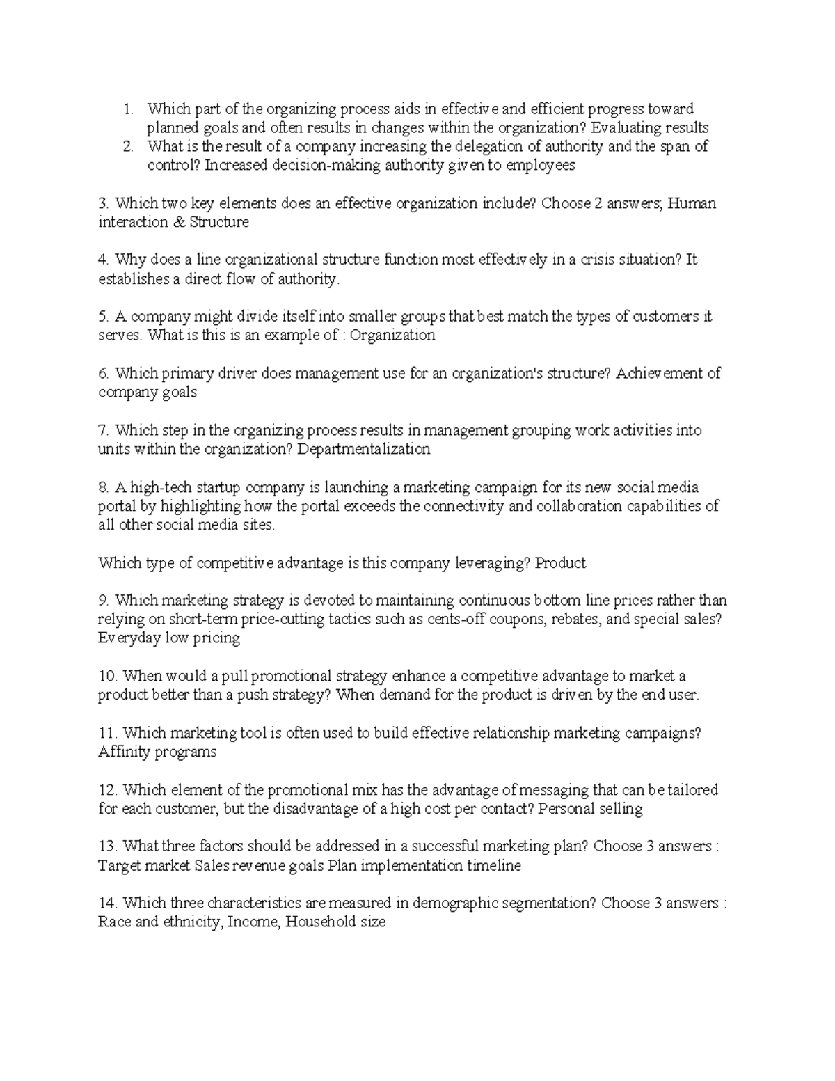 Business Acumen study vocabuary - 1. Which part of the organizing ...