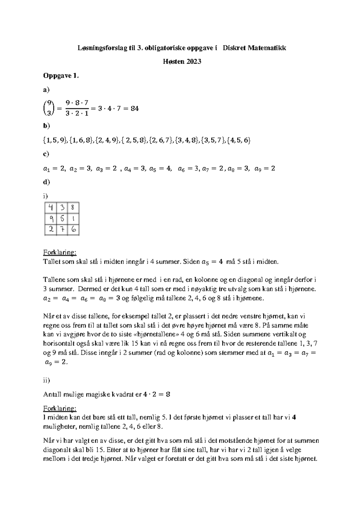Oblig 3H23F - notater - Løsningsforslag til 3. obligatoriske oppgave i Diskret Matematikk Høsten ...