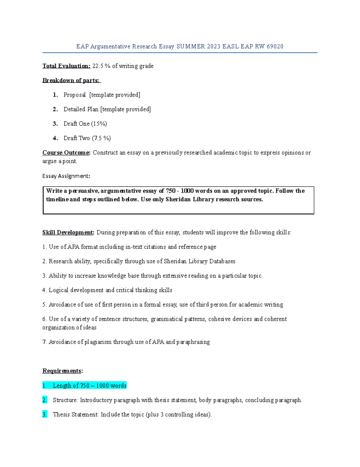 Argumentative Research Essay Summer 2023 2 - EAP Argumentative Research ...