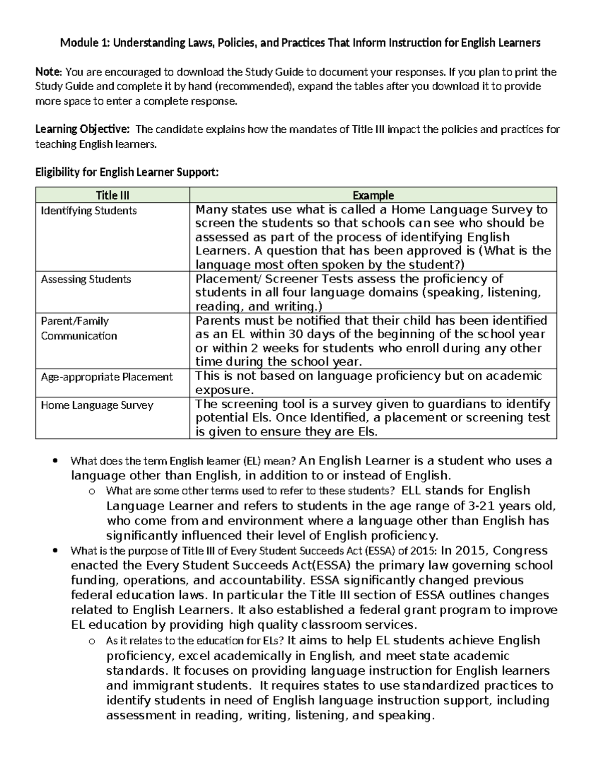 D096 d169 m1 study guide - Module 1: Understanding Laws, Policies, and ...