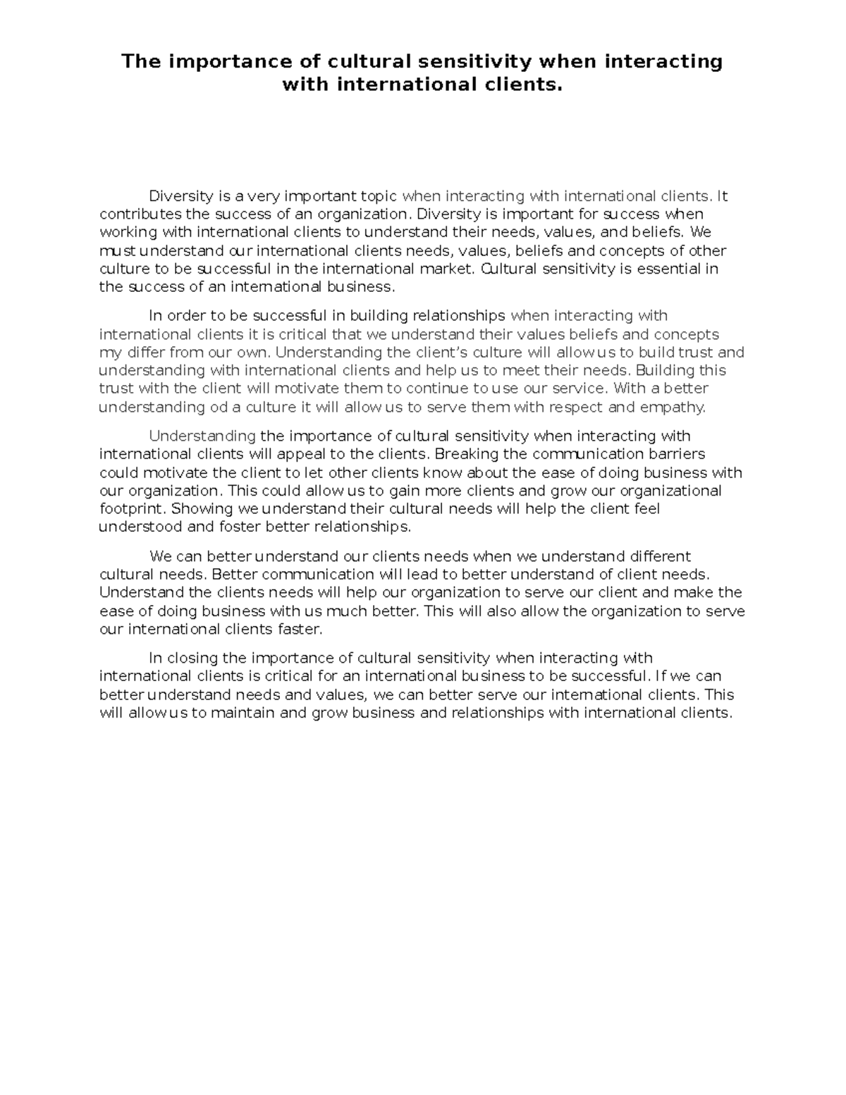 Cultural Sensitivity Essay - The importance of cultural sensitivity ...