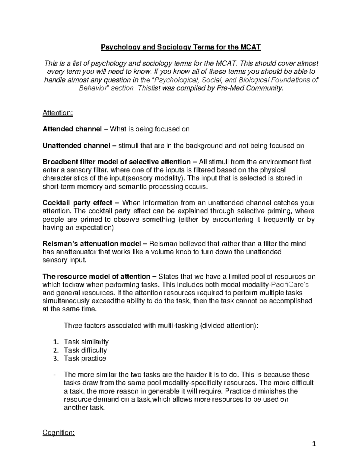 Psychology and Sociology Terms for the MCAT - This should cover almost ...