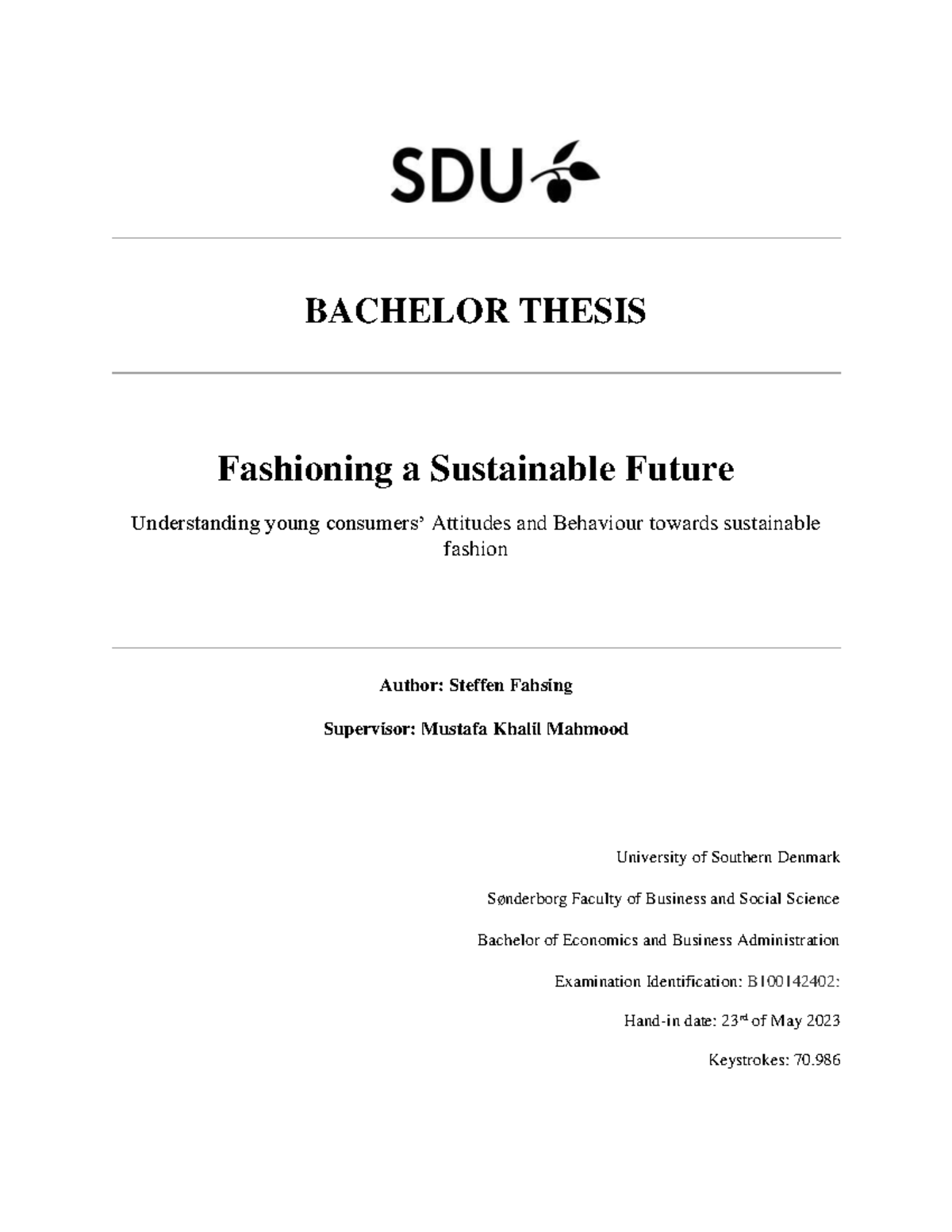Bachelor Thesis - Sustainability amongst young consumers in the fashion ...