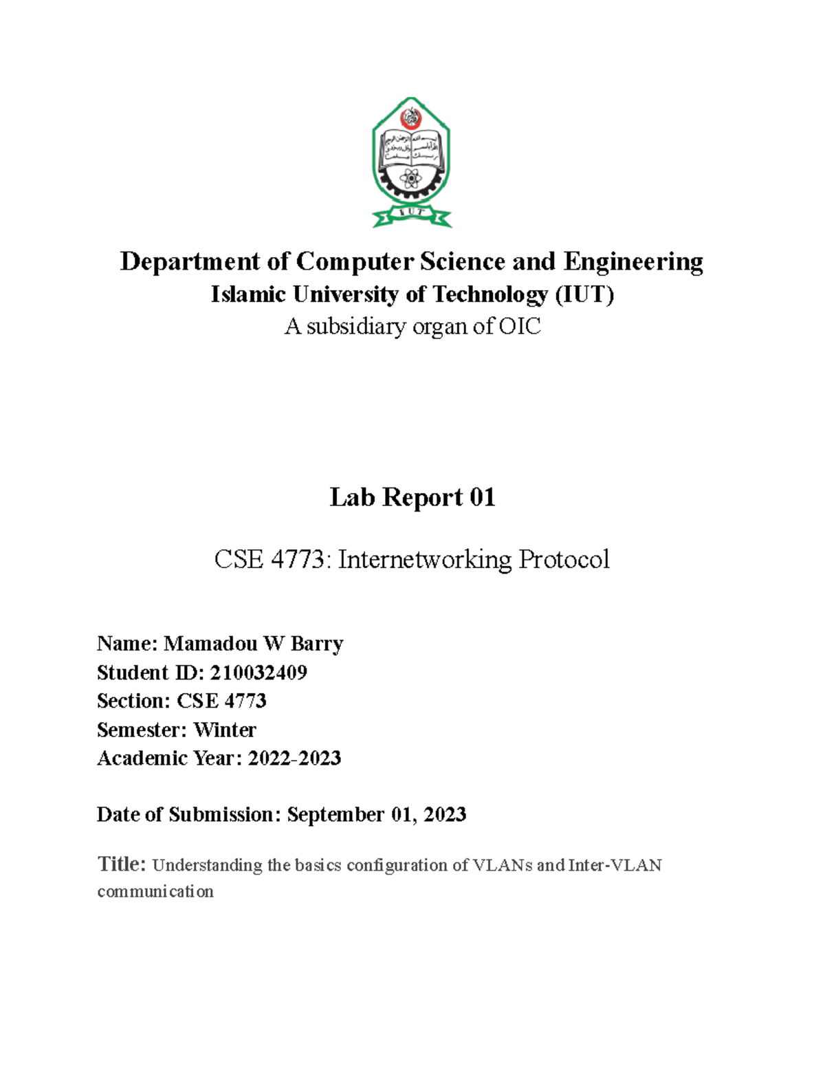 210032409 VLAN LAB Report - Department of Computer Science and Engineering Islamic University of ...