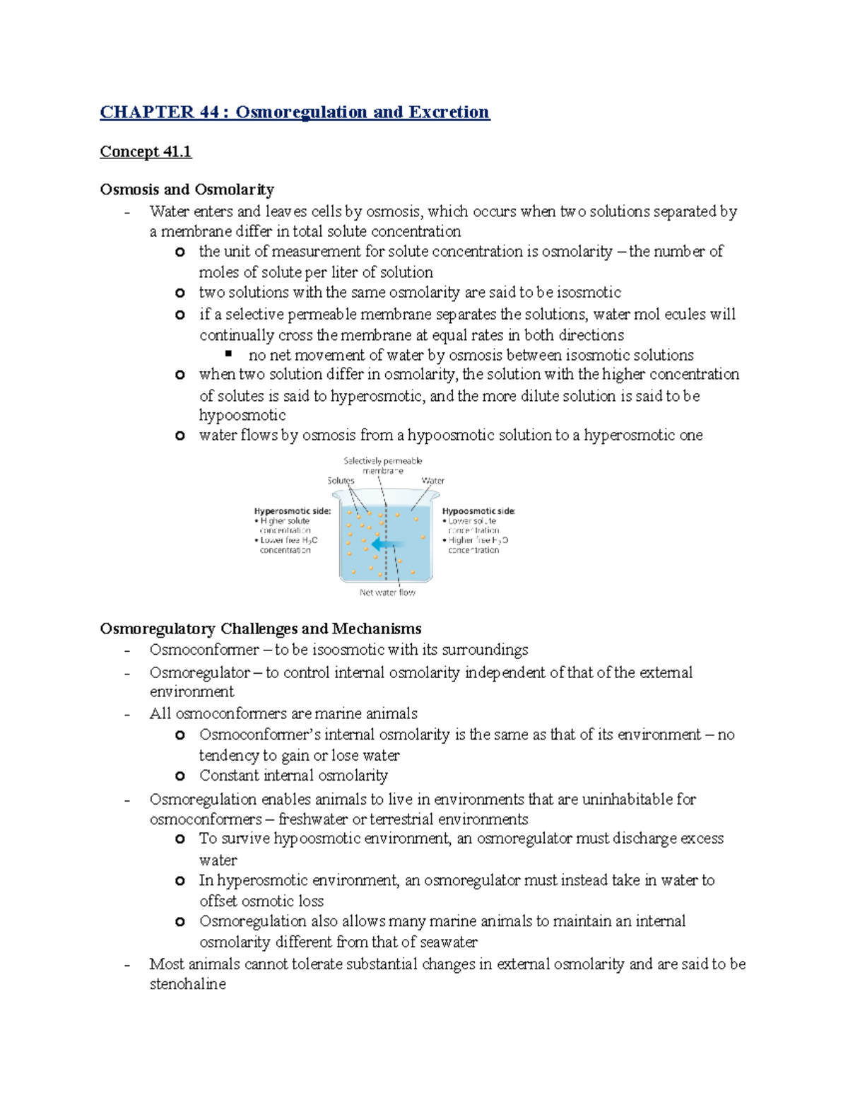 Exam 4 Notes - Dr. Raut - CHAPTER 44 : Osmoregulation and Excretion ...