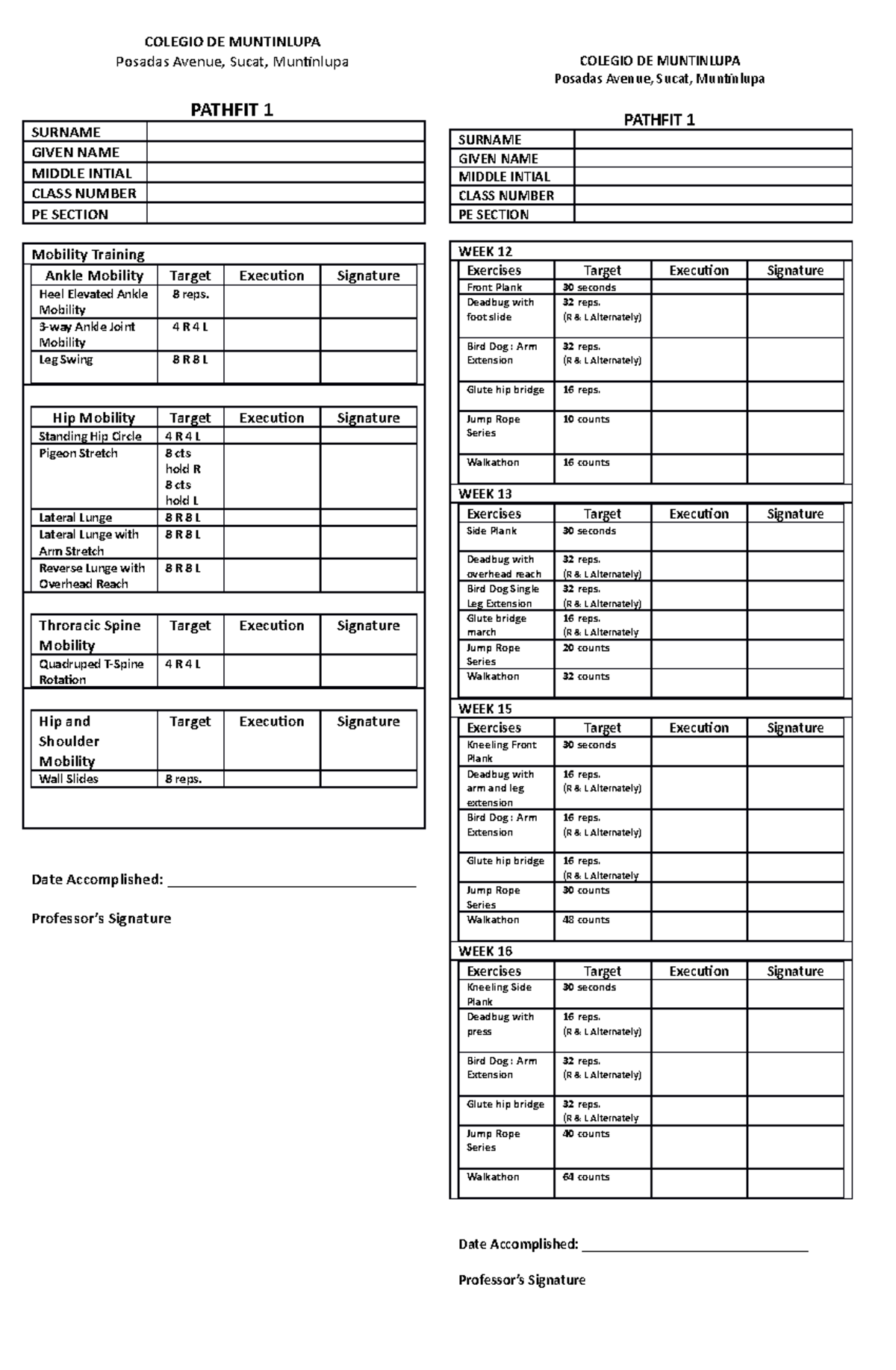 Phed 1012 final term card - COLEGIO DE MUNTINLUPA Posadas Avenue, Sucat ...
