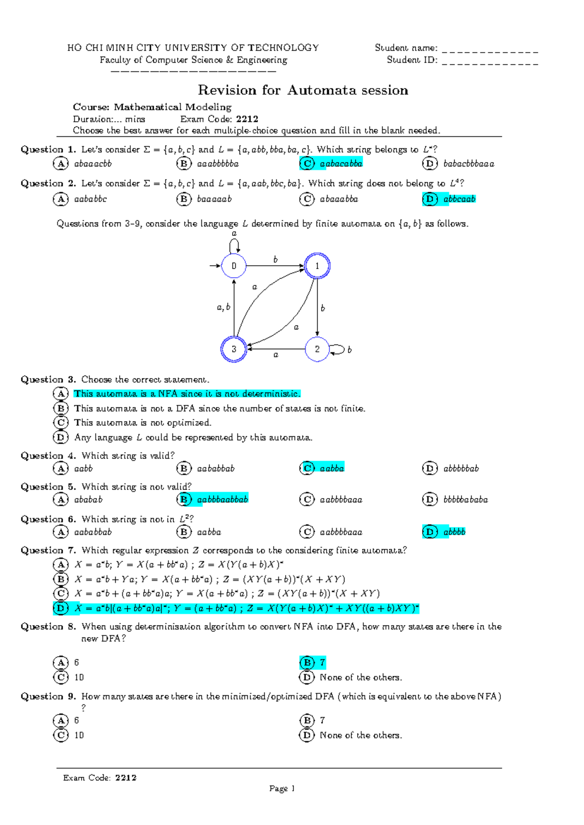 Automata revision - mô hình hóa toán học - HO CHI MINH CITY UNIVERSITY ...