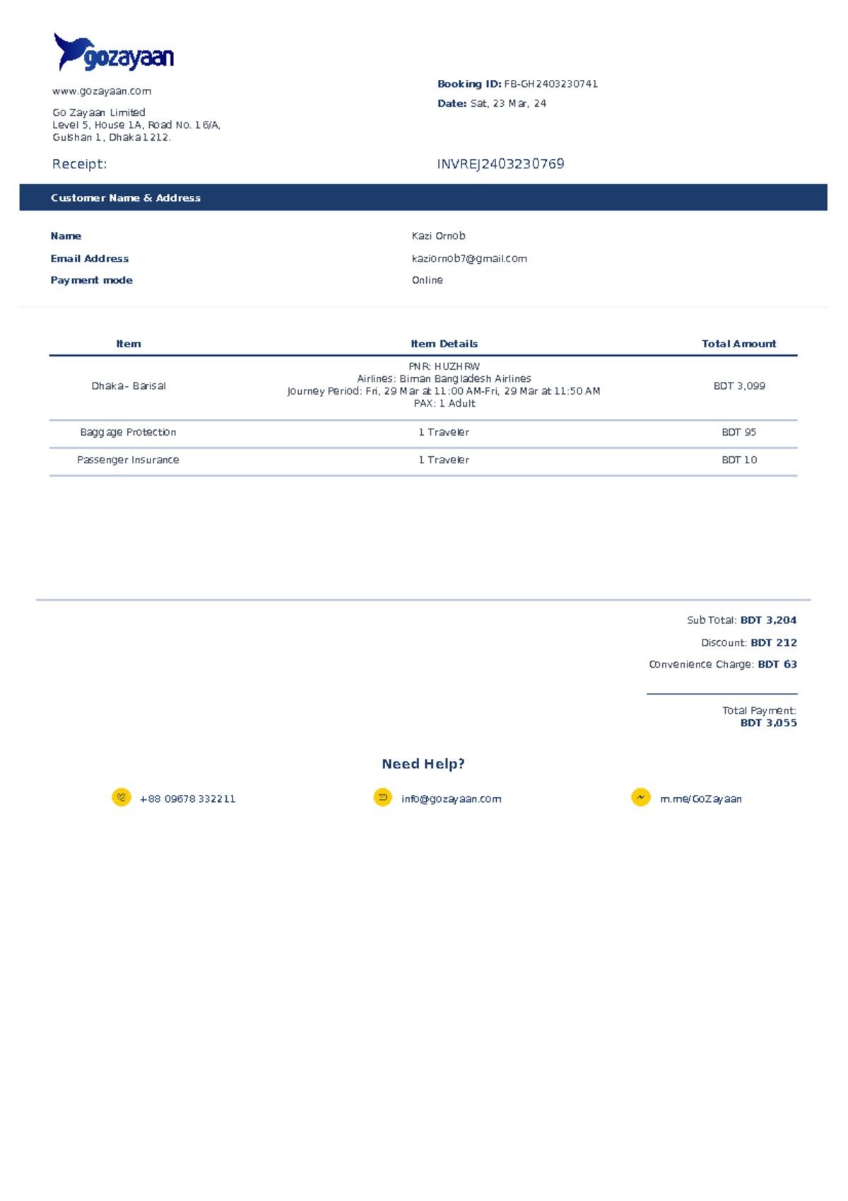 2812602595 Invoice - gozayaan Go Zayaan Limited Level 5, House 1A, Road ...