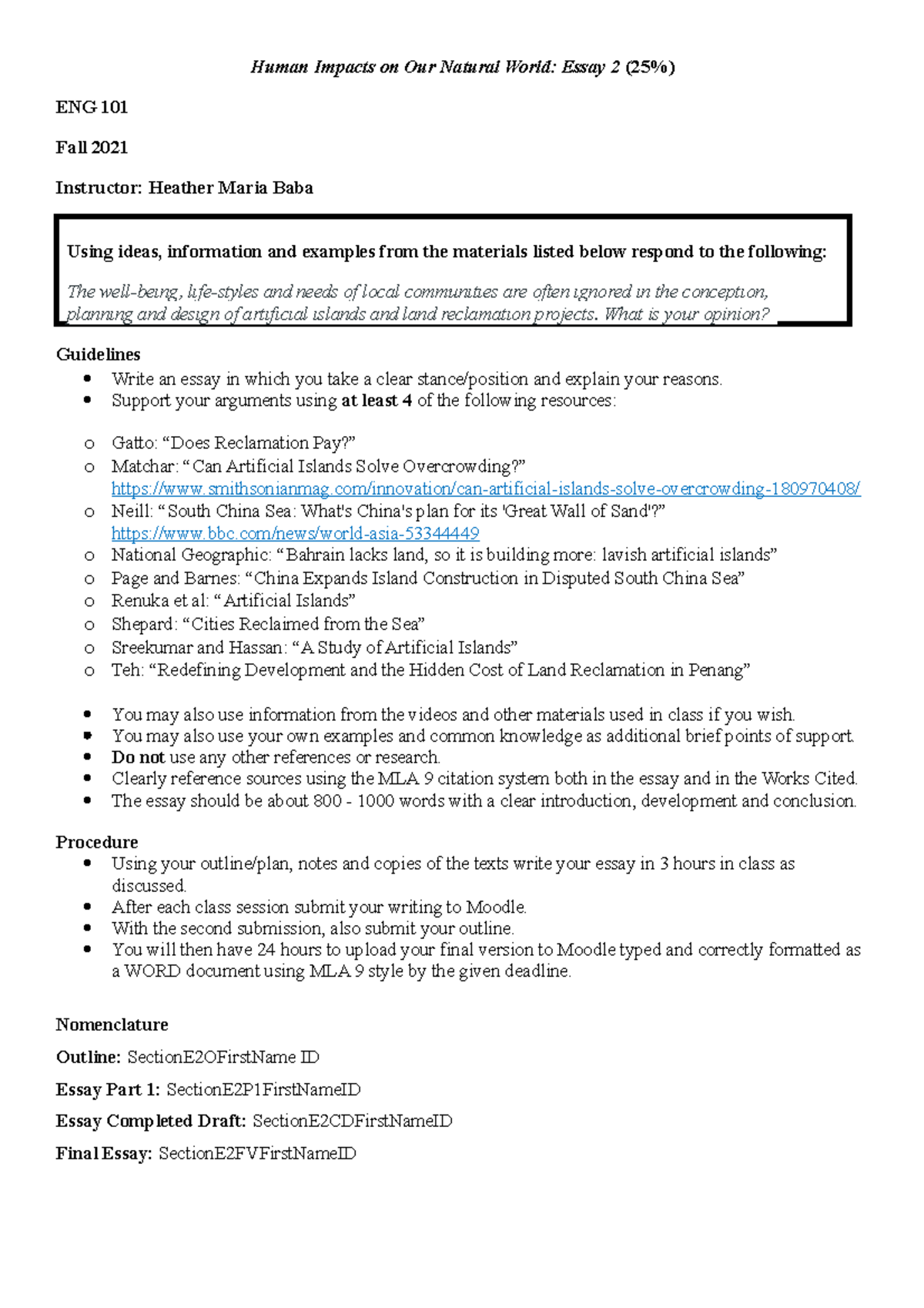 Essay 2 Prompt Human Impacts Fall 22 - Human Impacts on Our Natural ...