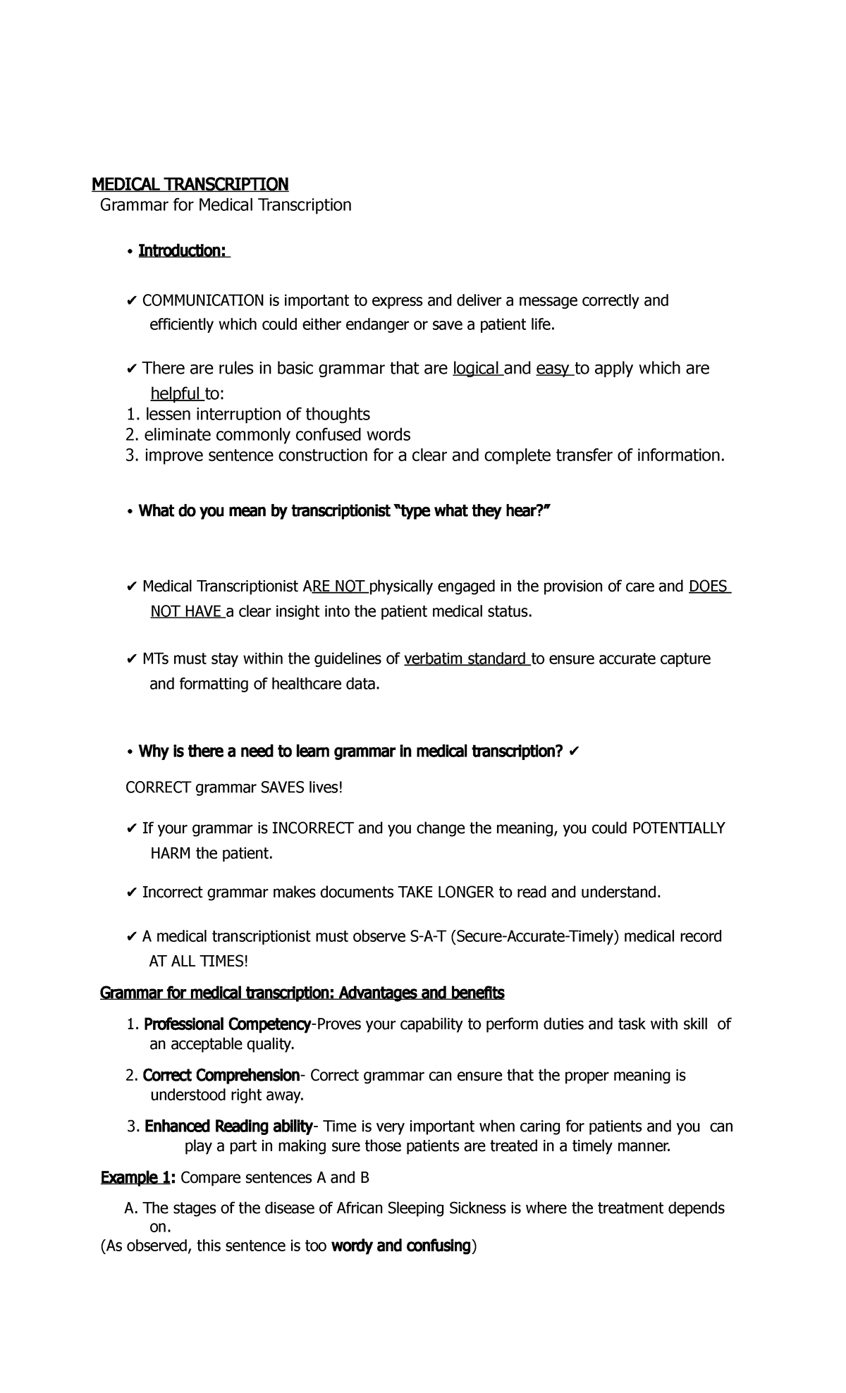 Medical Transcription - There are rules in basic grammar that are ...