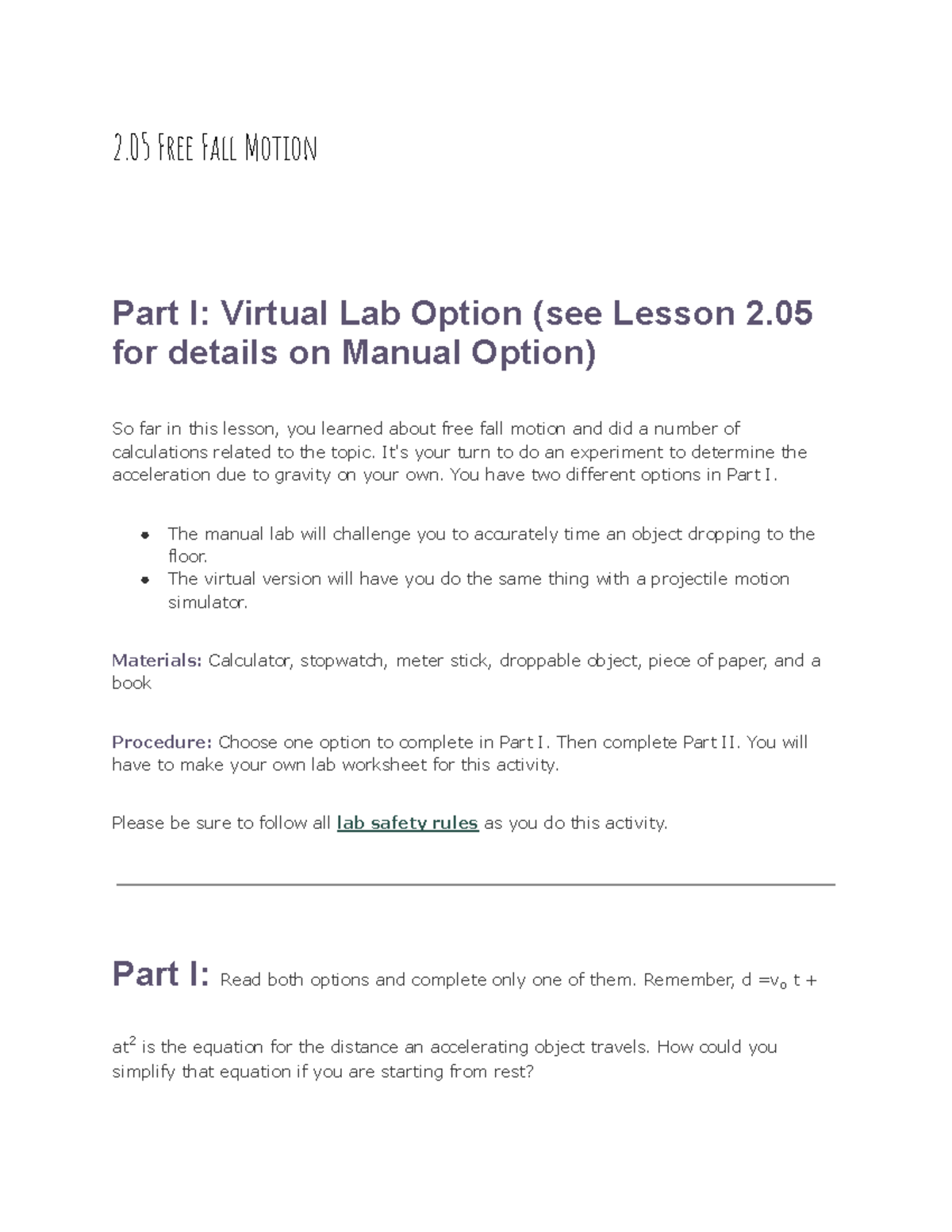 2.05 Free Fall Motion - Hope it helps - 2 Free Fall Motion Part I ...