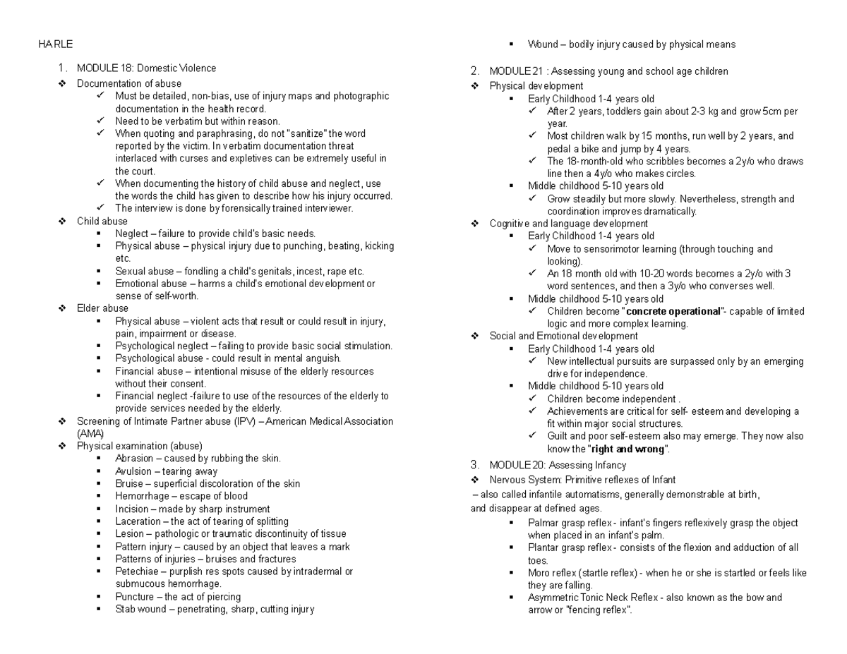 H.A RLE Reviewer Finals - HA RLE 1. MODULE 18: Domestic Violence ...