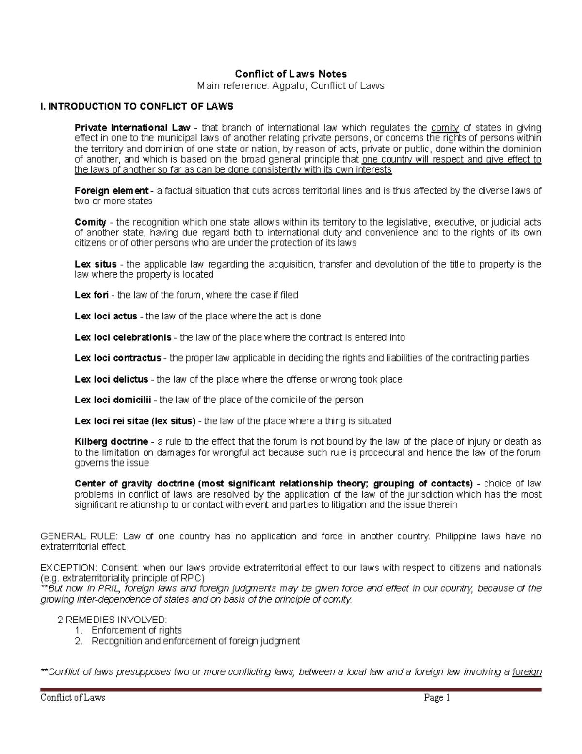 475124414 Conflict of Laws Notes Main reference Ag pdf - Conflict of ...