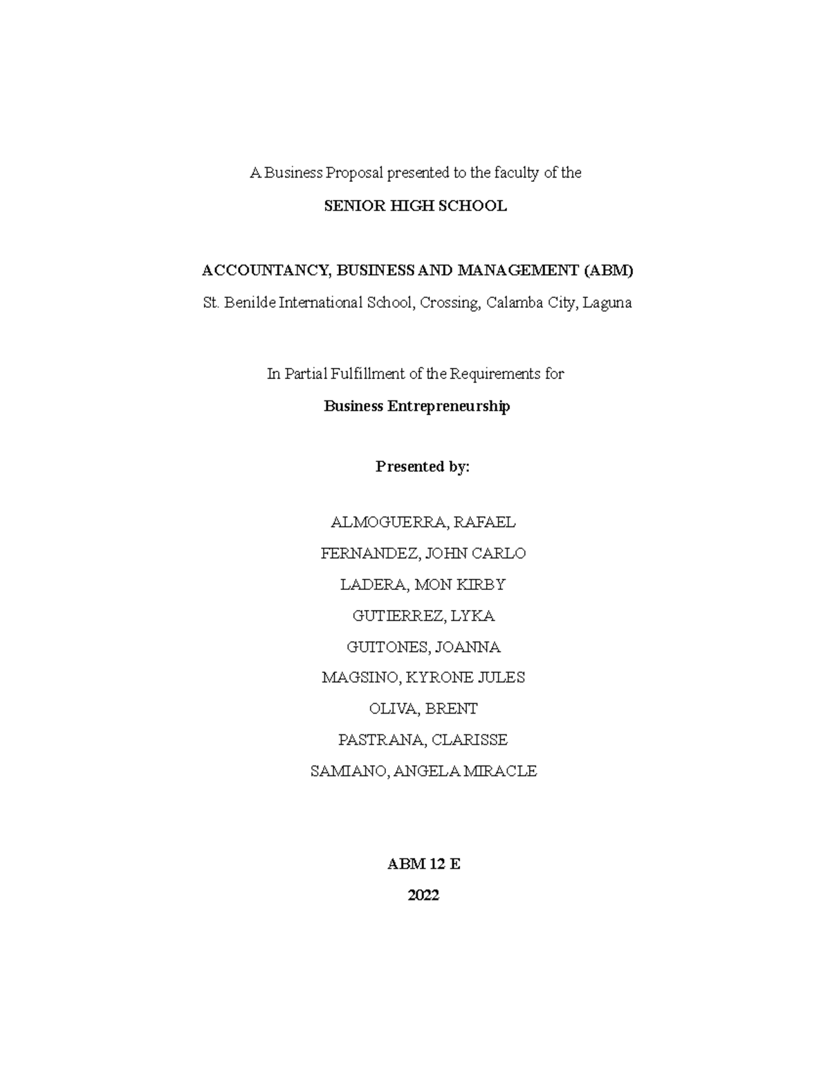 Business-Plan-ABM12E - A Business Proposal presented to the faculty of ...