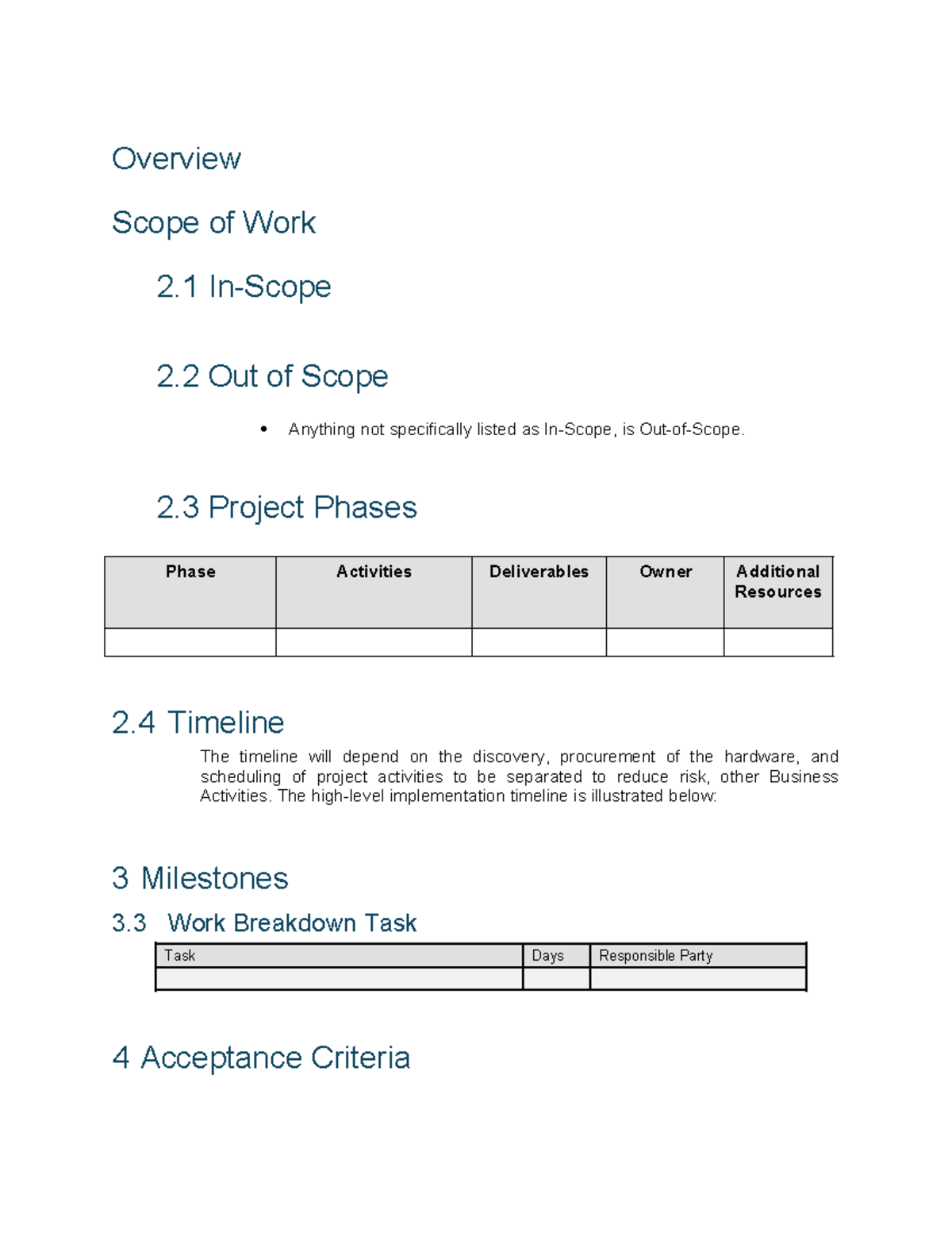 Sample SOW v1 - Overview Scope of Work 2 In-Scope 2 Out of Scope ...