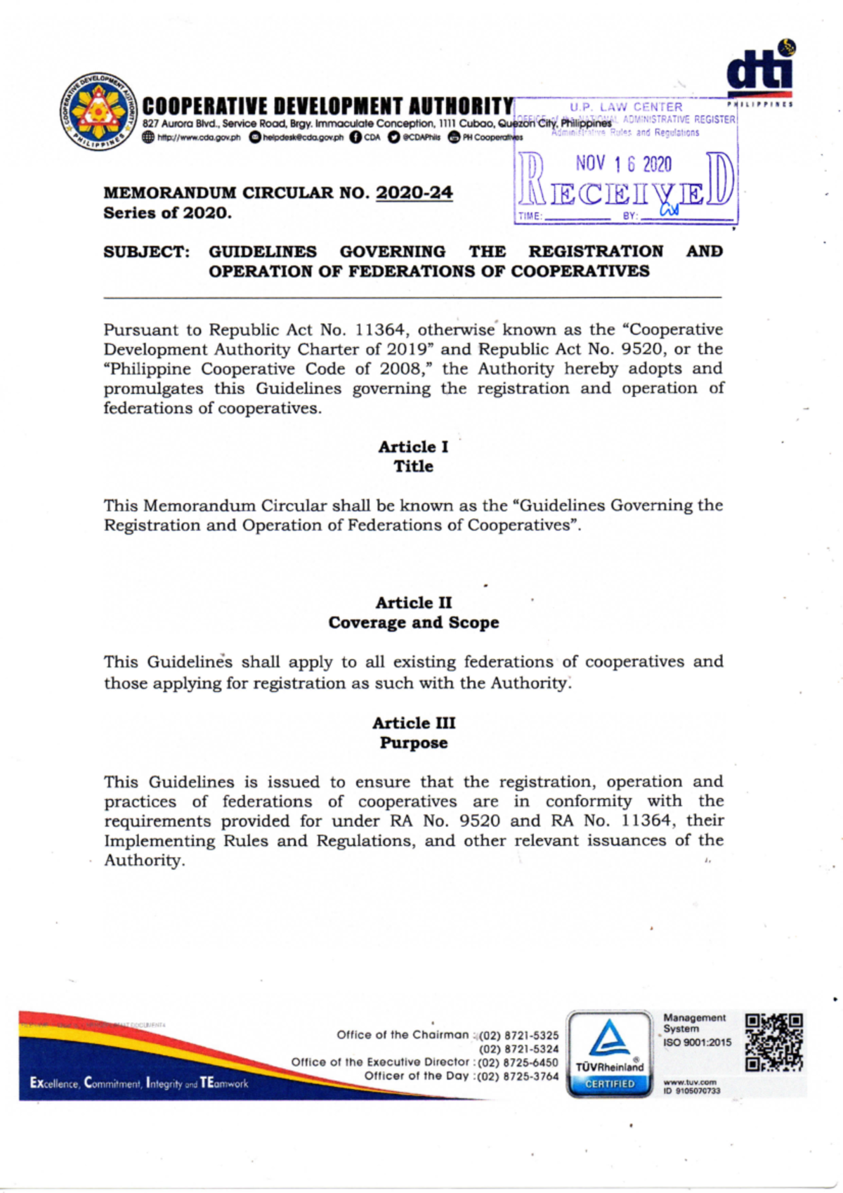 Guidelines Governing the Registration and Operation of Federations of ...