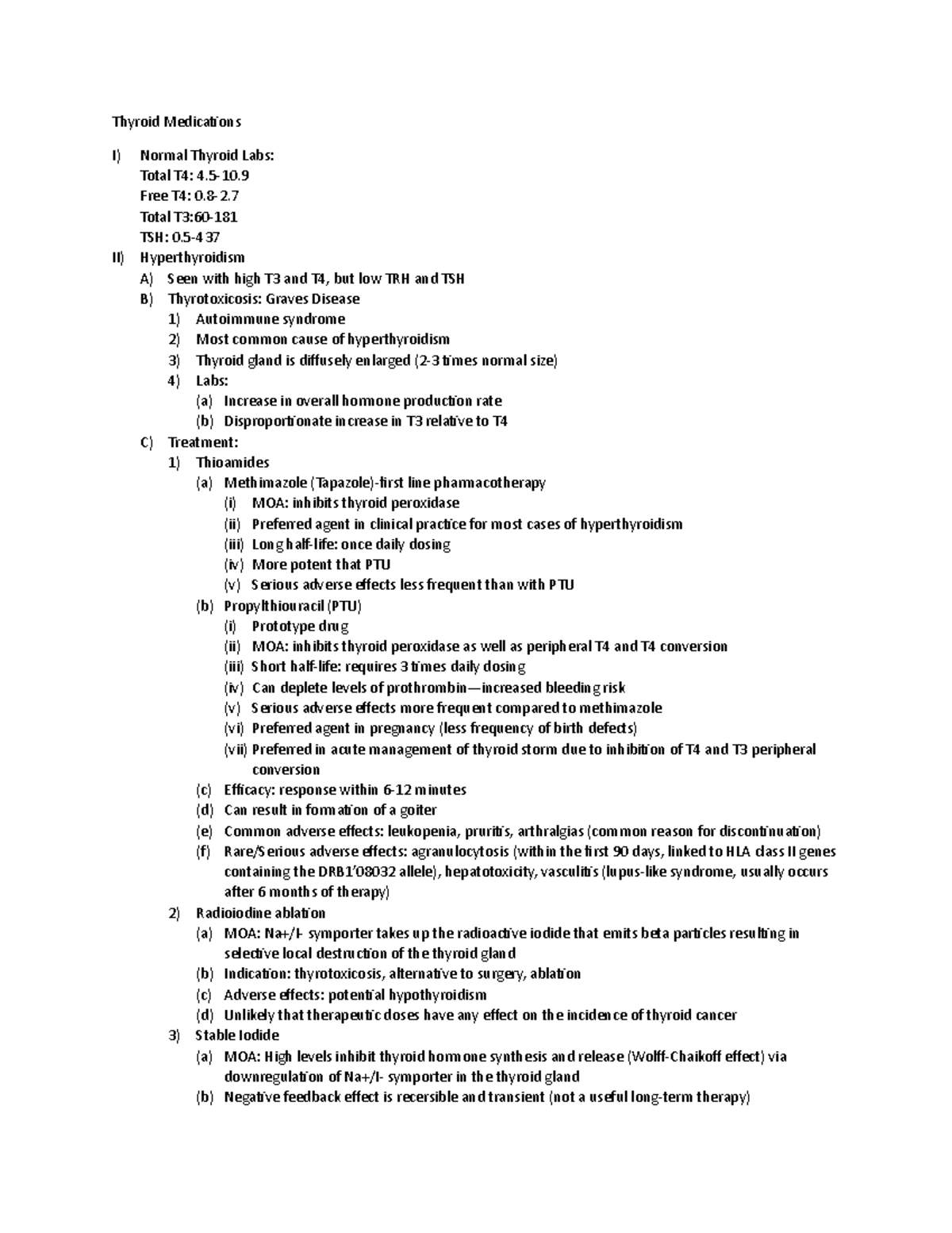 Endocrinology Notes - Thyroid Medications I) Normal Thyroid Labs: Total ...