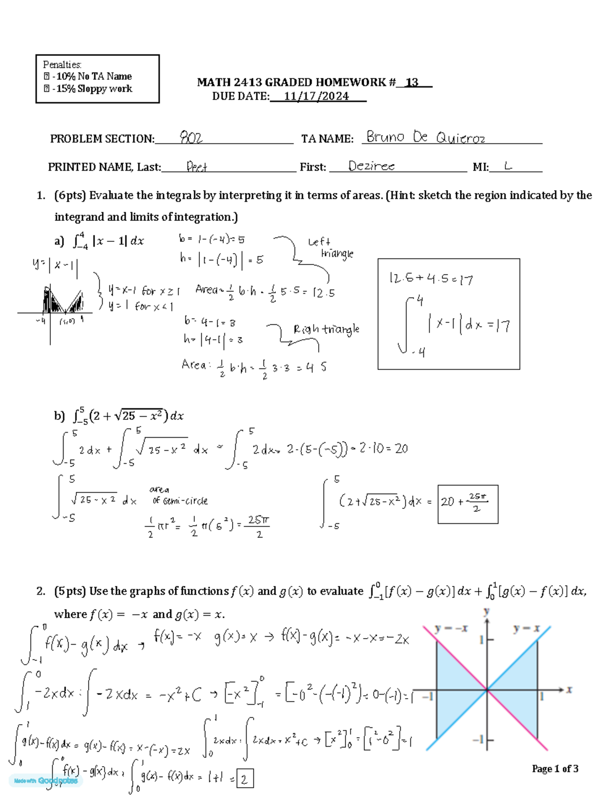 Graded Homework - Page 1 of 3 MATH 2413 GRADED HOMEWORK #__ 13 ___ DUE ...