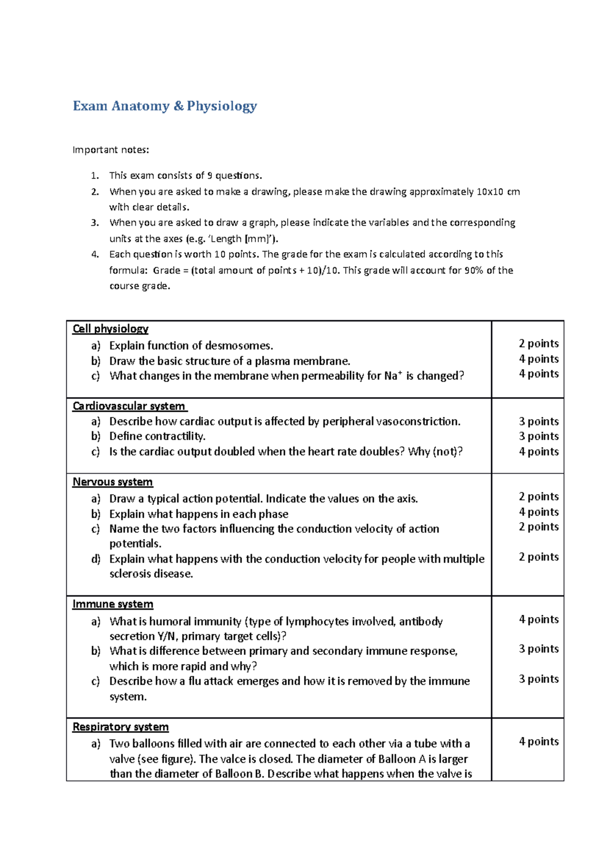 Sample/practice exam 2014, questions - Exam Anatomy Physiology ...