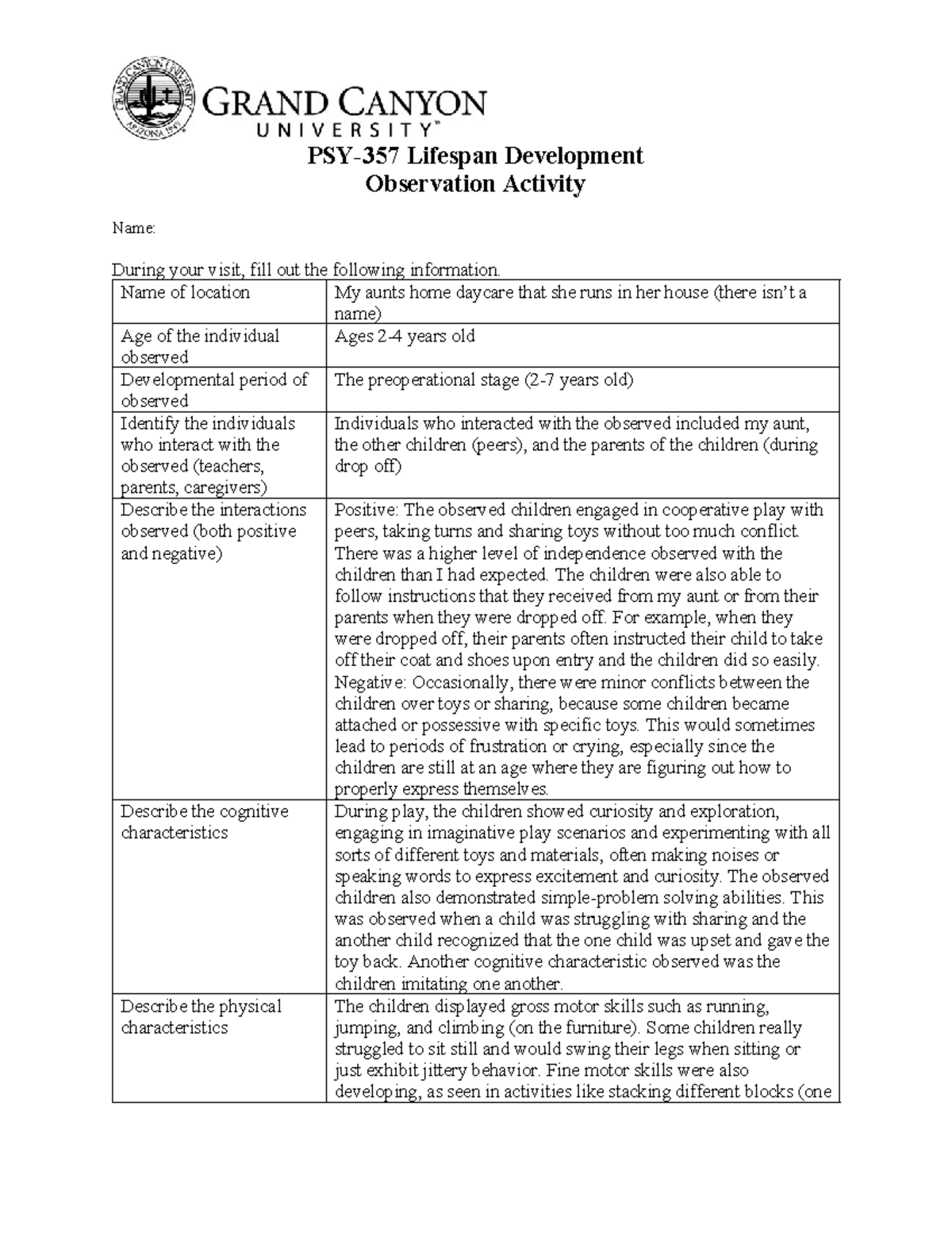 PSY 357 RS Observation Activity - PSY-357 Lifespan Development ...