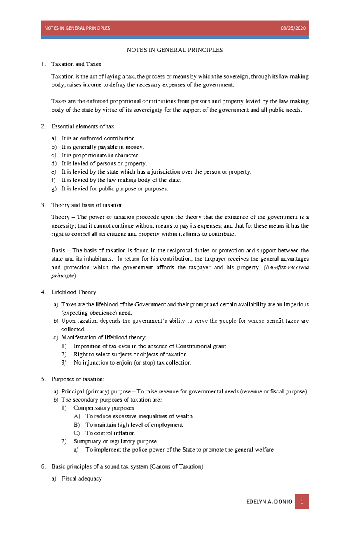 Notes IN General Principles of Income Taxation - NOTES IN GENERAL ...