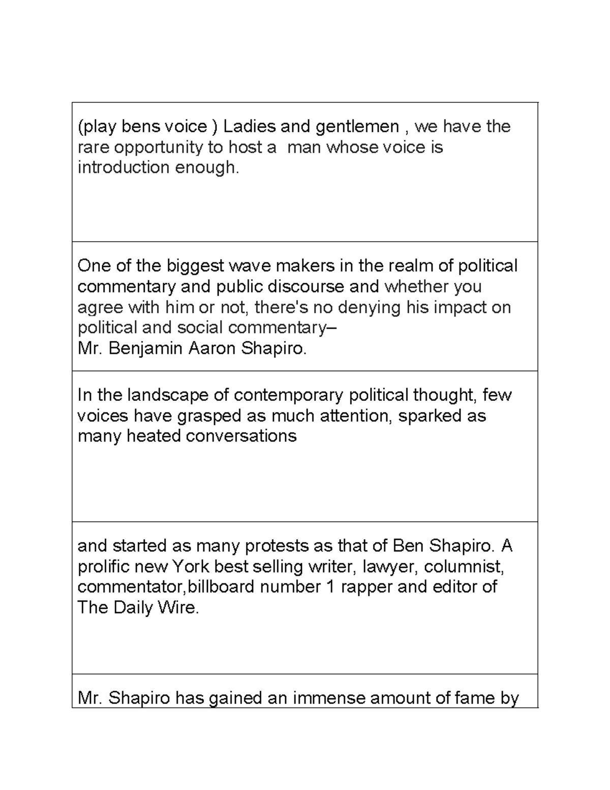 Ben shapiro speach - (play bens voice ) Ladies and gentlemen , we have ...