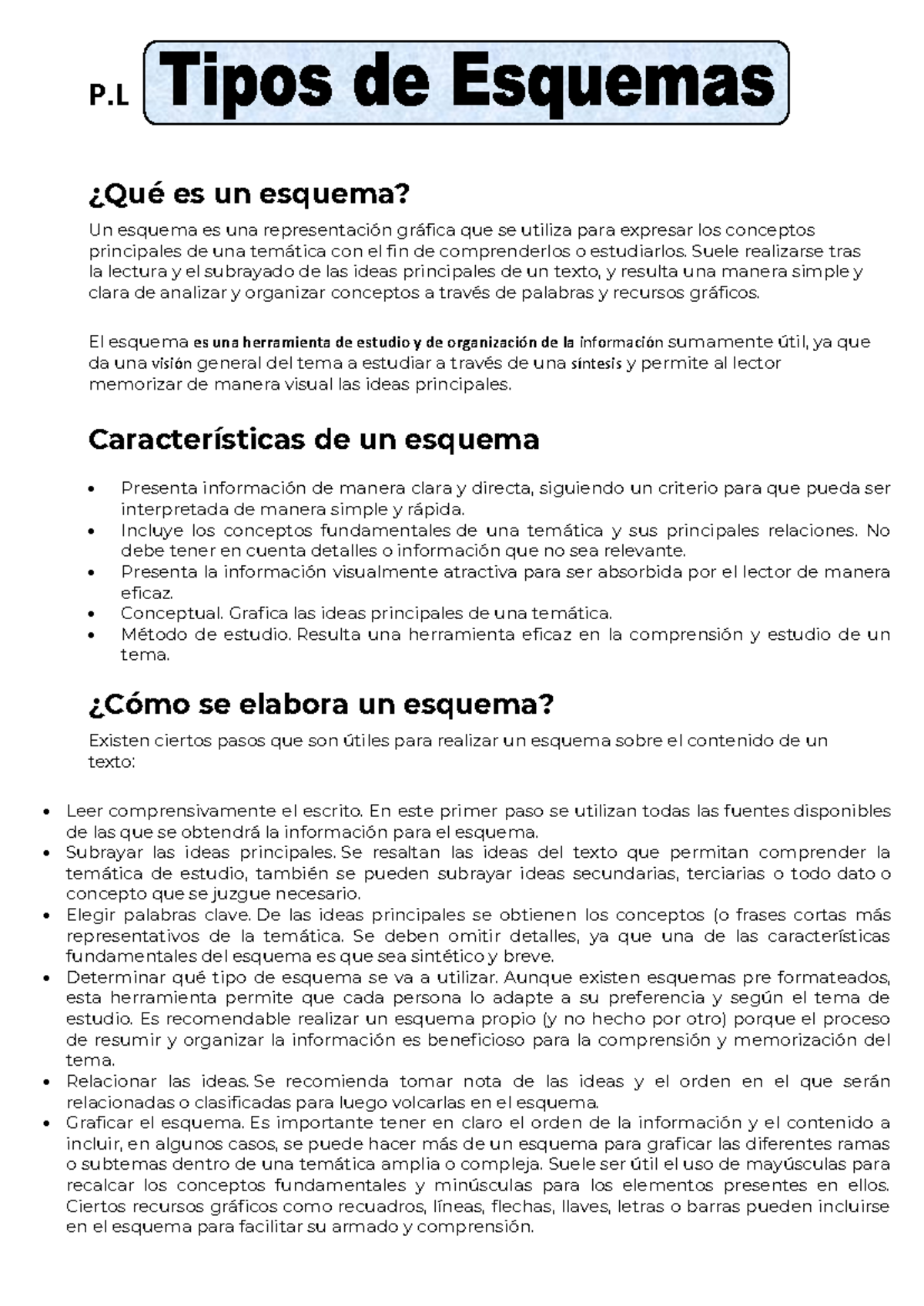 Ficha P.L Esquemas 6TO - P ¿Qué es un esquema? Un esquema es una ...