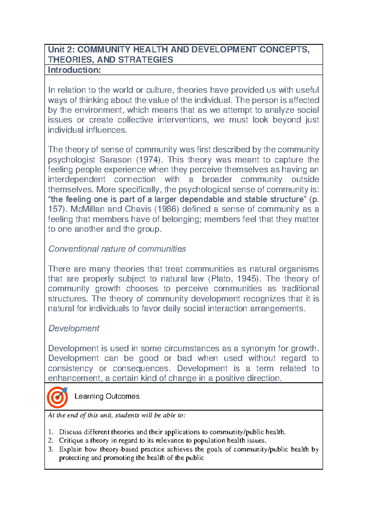 CPH 2 - dwsgen - Unit 2 : COMMUNITY HEALTH AND DEVELOPMENT CONCEPTS ...