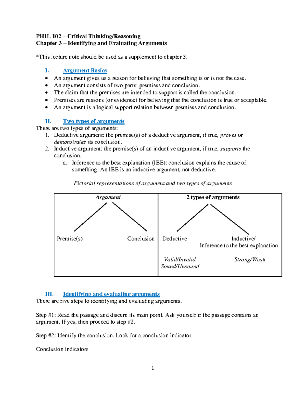 Chapter 3 - I took a 6 week course philosophy in summer - 1 PHIL 102 – Critical Thinking ...